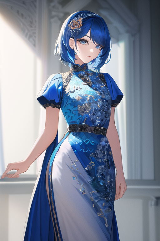 Safebooru - ai-generated blue eyes blue hair dress non-web source | 4438024