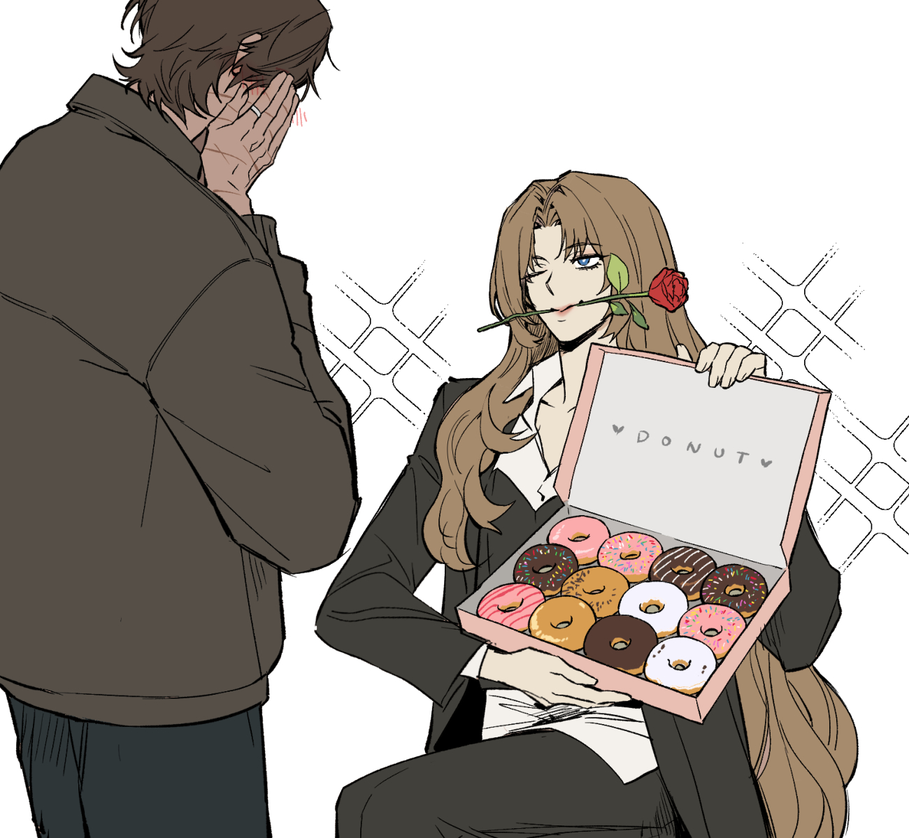 Safebooru - 1boy 1girl blush box brown hair collared shirt dark skin ...