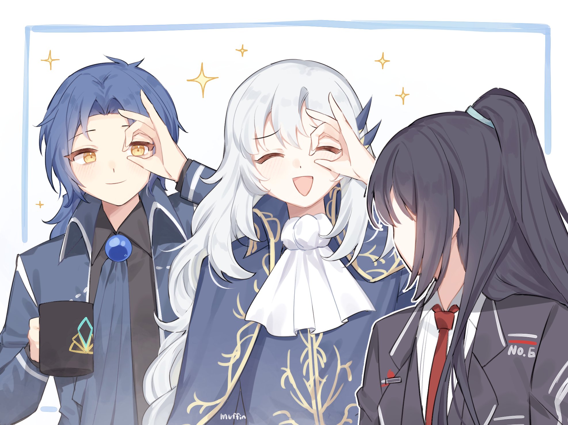 Safebooru - 3boys argalia (library of ruina) ascot black hair black ...