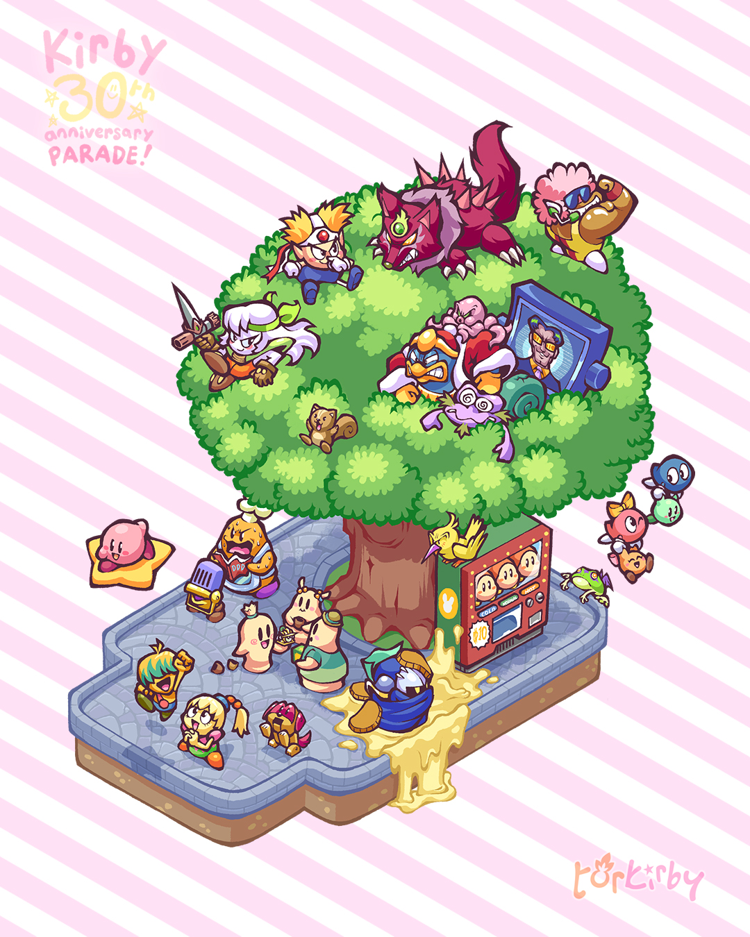 Safebooru - :d @ @ afro anniversary apron arm up armor artist name bird ...