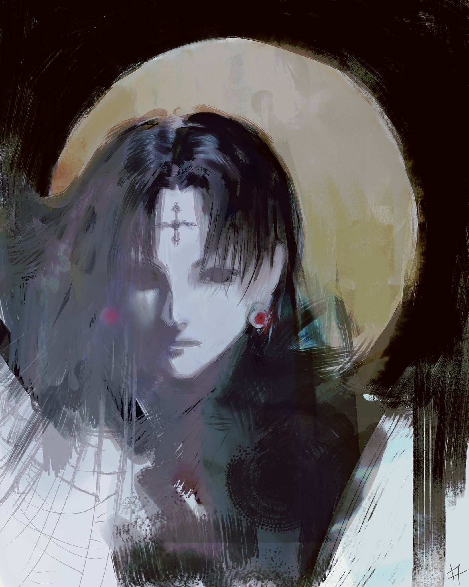 Safebooru - 17luj 1boy black eyes black hair chrollo lucilfer cross ...