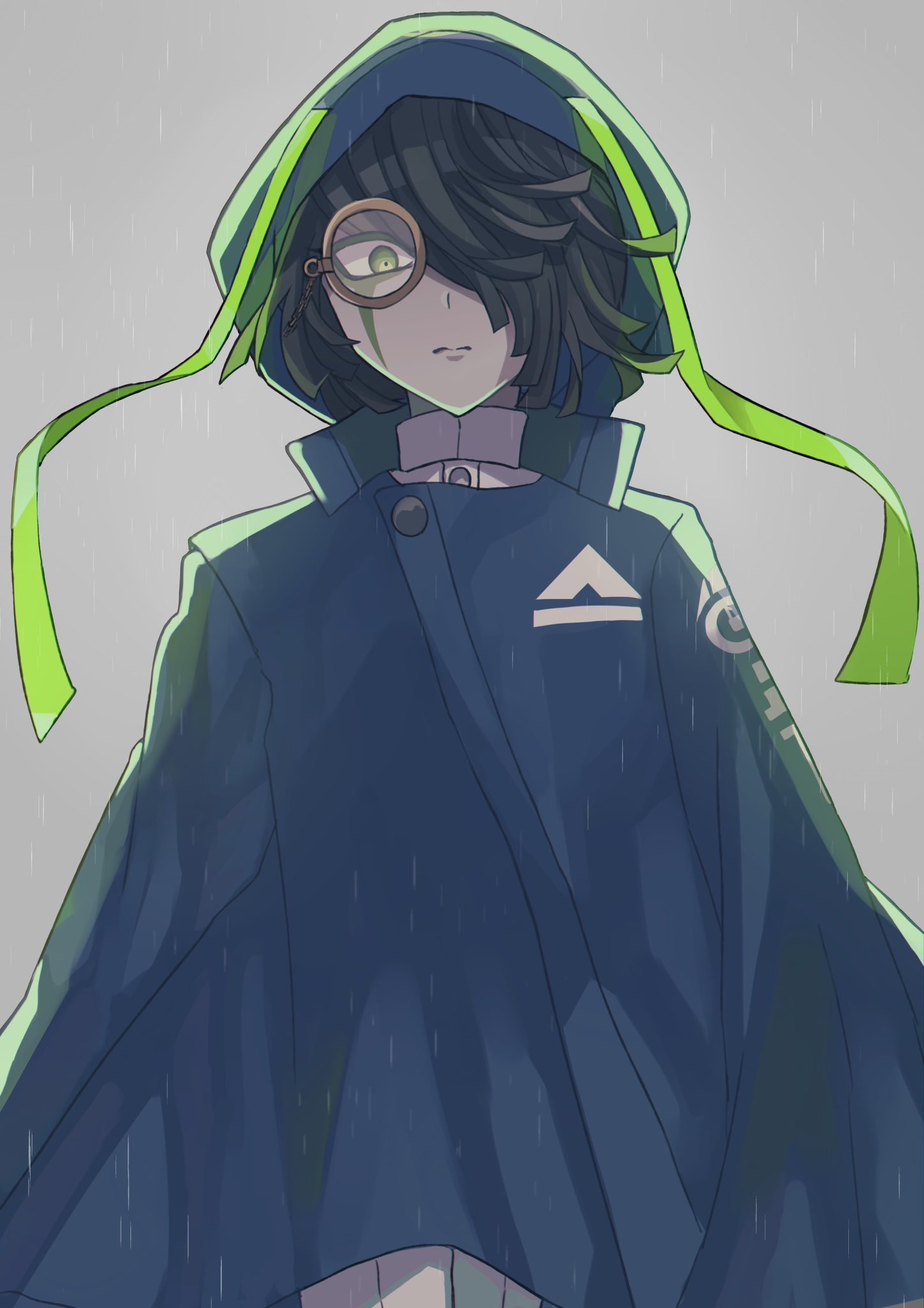 Safebooru - 1boy black hair cloak commentary request facial tattoo green eyes grey background ...