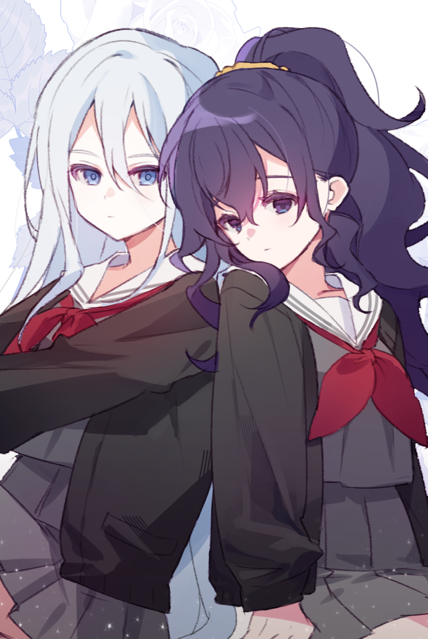 Safebooru - 2girls asahina mafuyu black cardigan cardigan closed mouth grey serafuku grey shirt ...