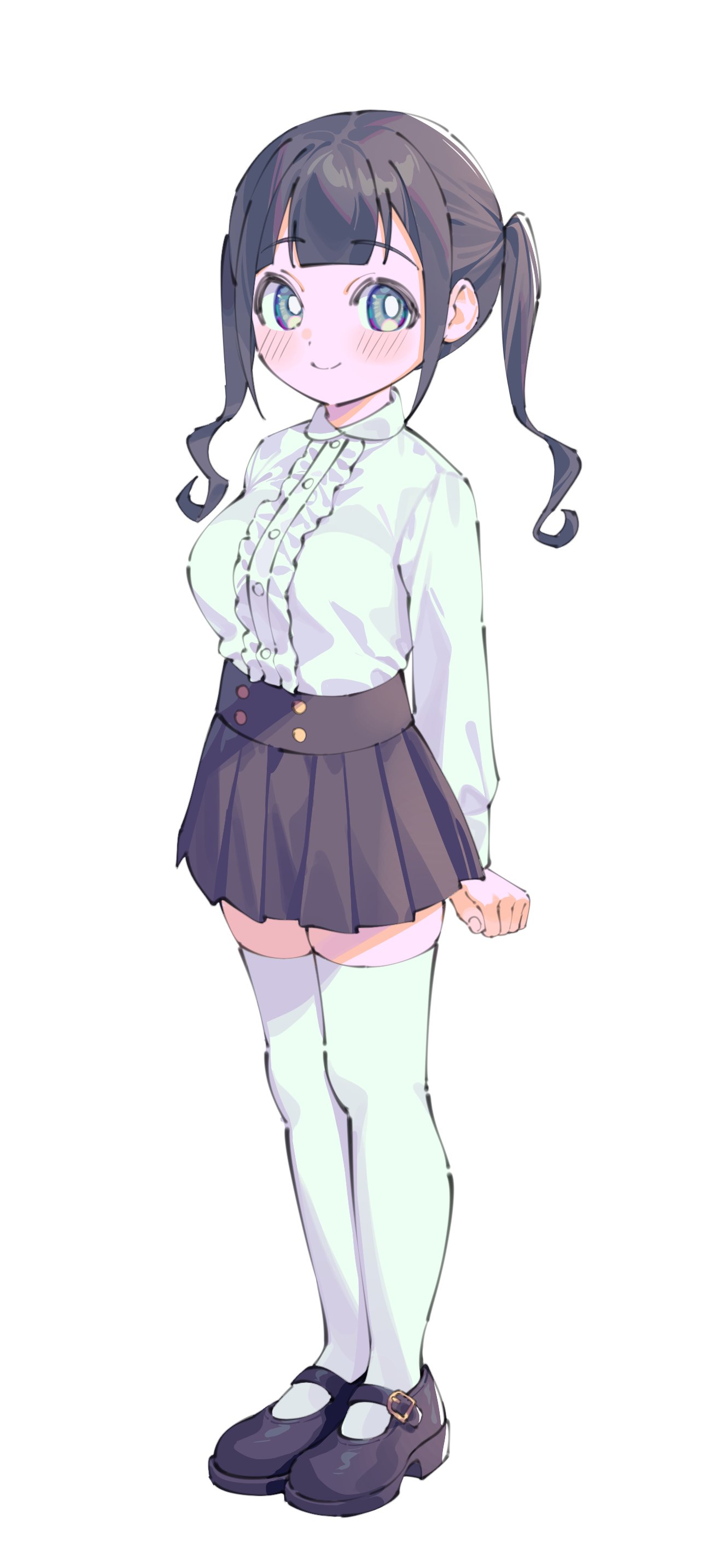 Safebooru - 1girl absurdres black footwear black hair black skirt blue eyes blush breasts full ...