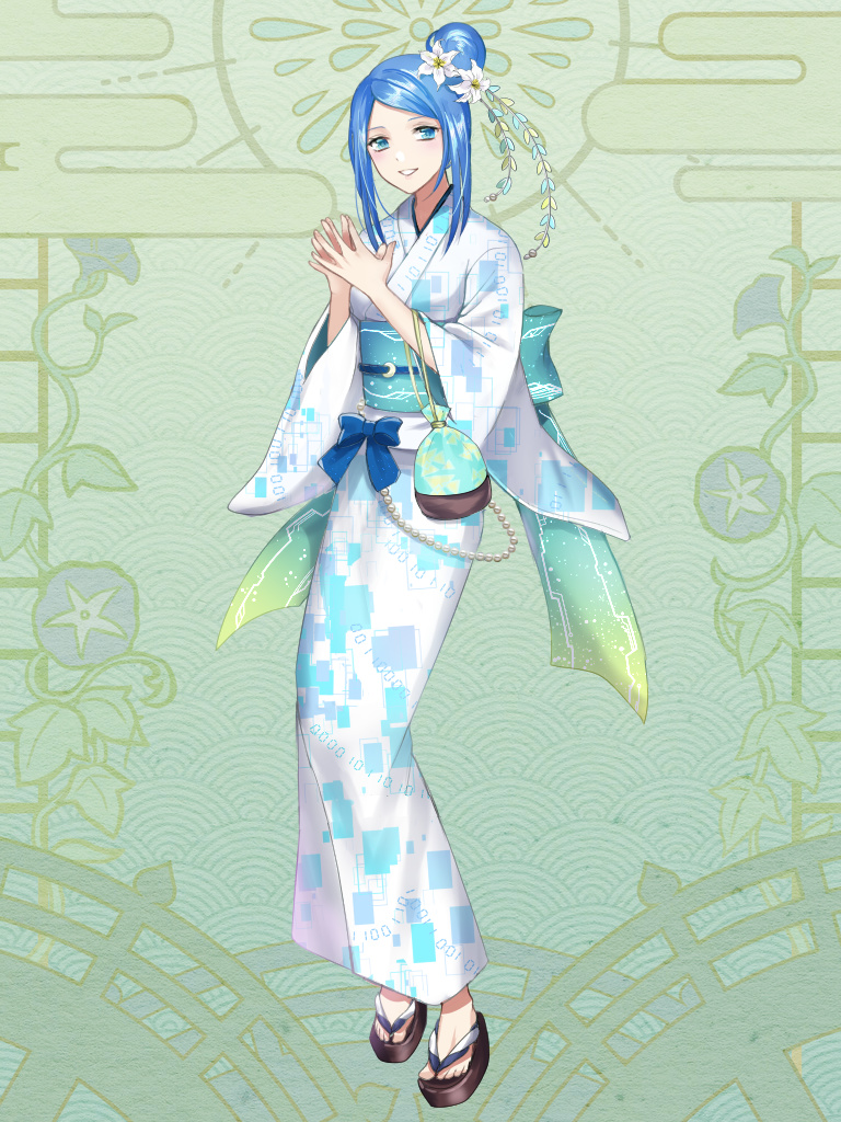 Safebooru - 1girl blue bow blue hair bow dairoku ryouhei flower full body green background hair ...