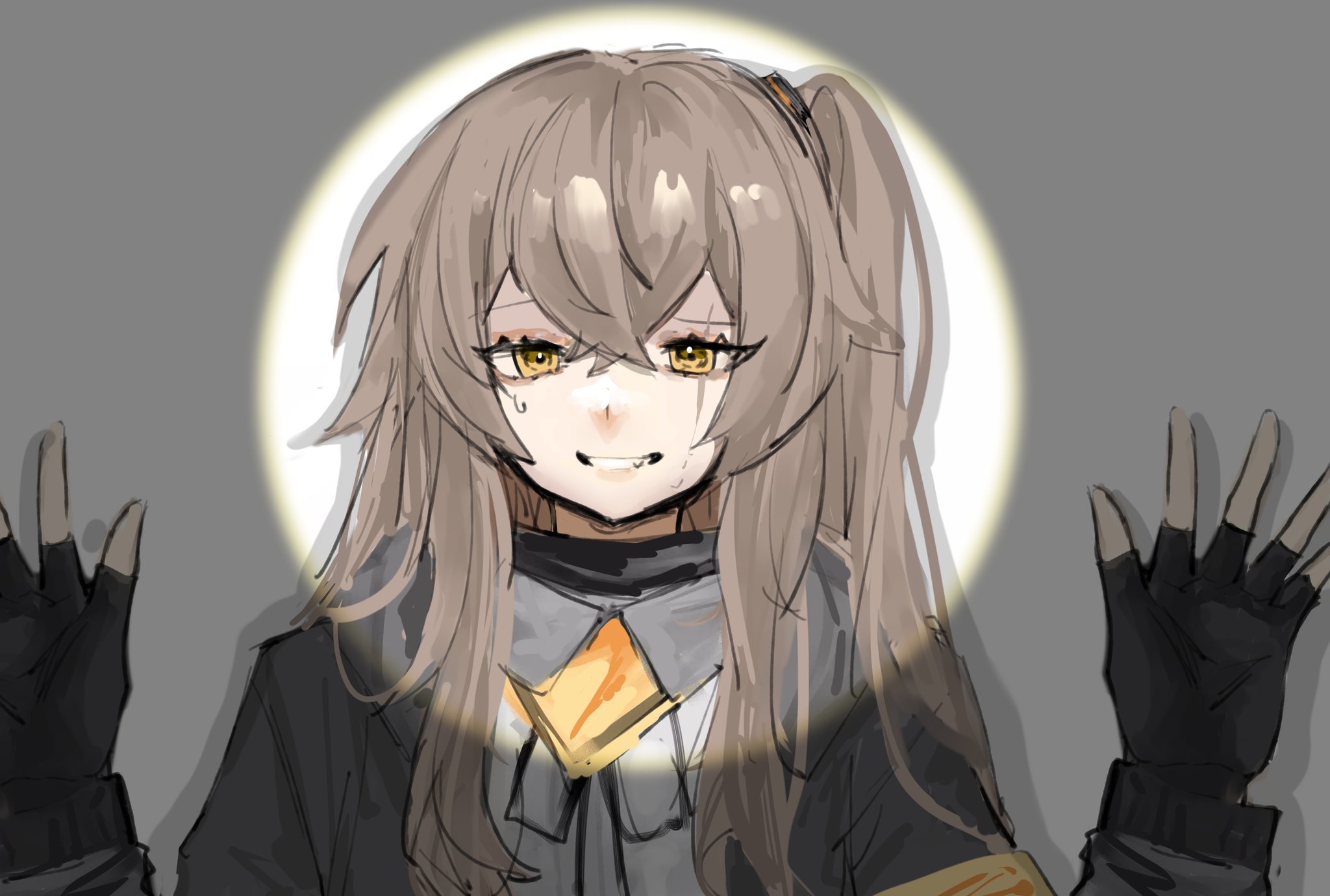 Safebooru - 1girl bisaytin black gloves brown hair commentary fingerless gloves girls frontline ...