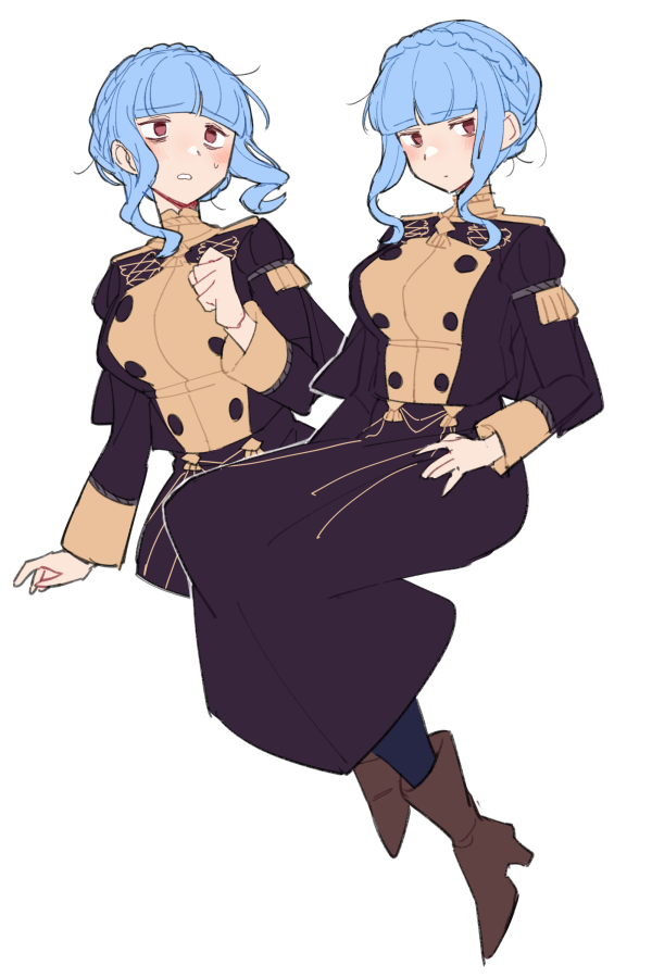 Safebooru - 1girl bags under eyes blue hair blue pantyhose blush boots braid brown eyes brown ...