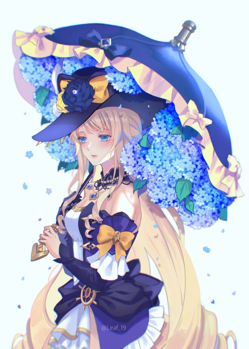Safebooru - 1girl black headwear blonde hair blue eyes blue flower blue gemstone drill hair ...