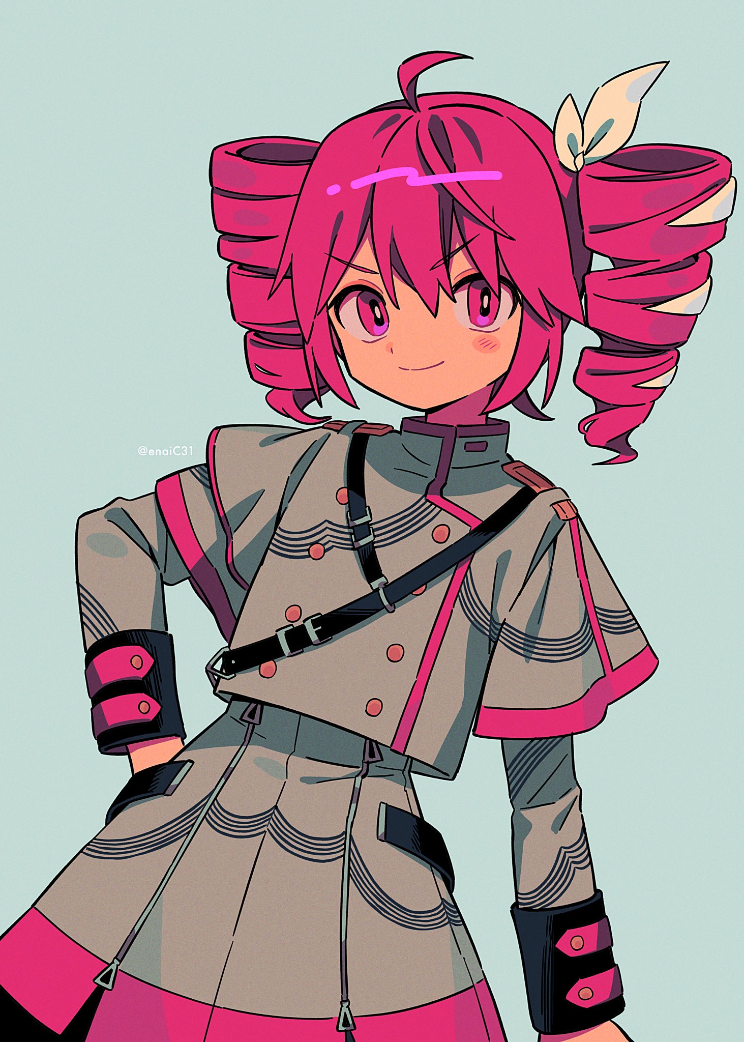 Safebooru - >:) 1girl ahoge buttoned cuffs buttons closed mouth double ...