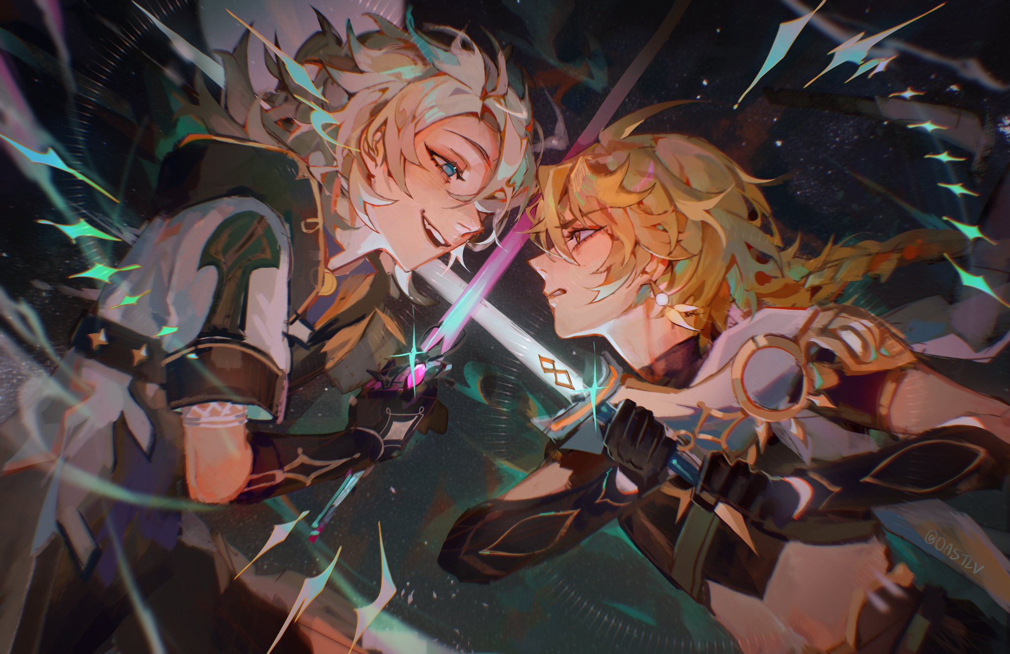 Safebooru - 2boys aether (genshin impact) ahoge albedo (genshin impact) bishounen blonde hair ...