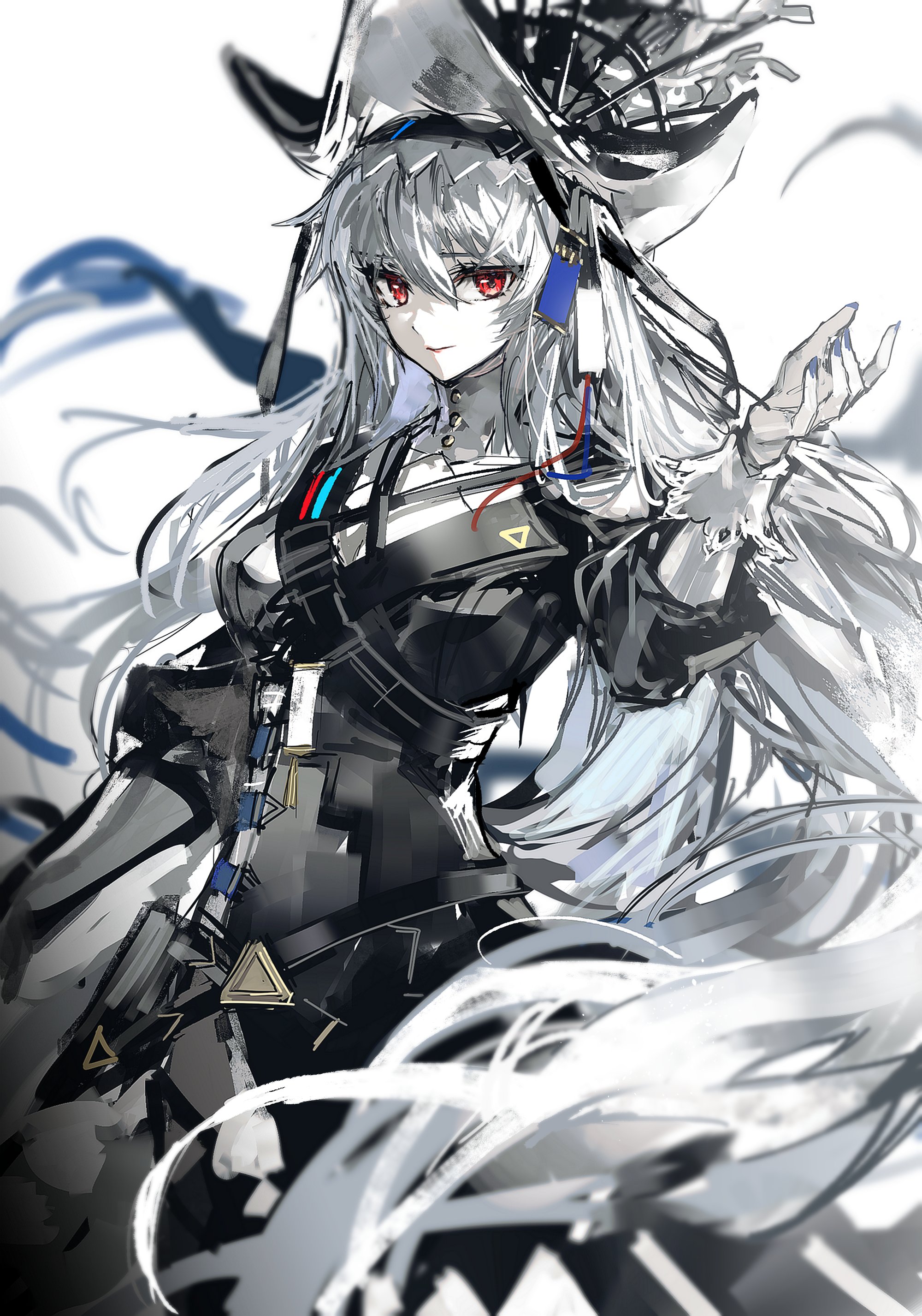 Safebooru - 1girl absurdres arknights black dress black headwear blue nails breasts closed mouth ...