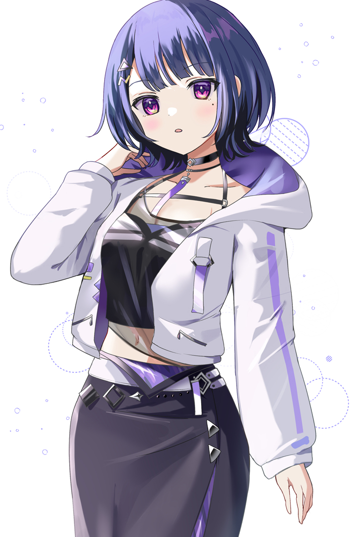 Safebooru - 1girl black choker black skirt blue hair blush choker jacket koshimizu toru mole ...