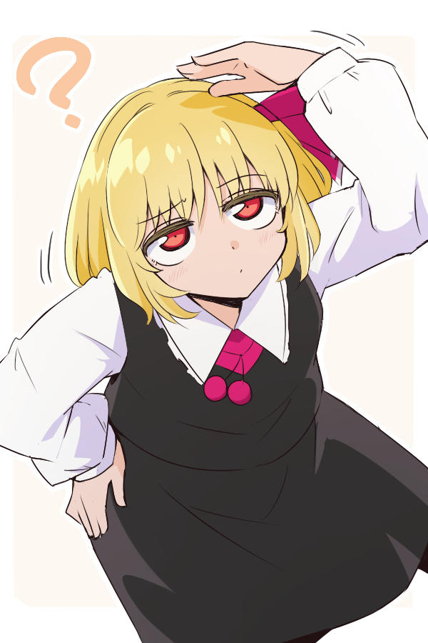 Safebooru - 1girl ? black skirt black vest blonde hair blush closed mouth collared shirt hair ...