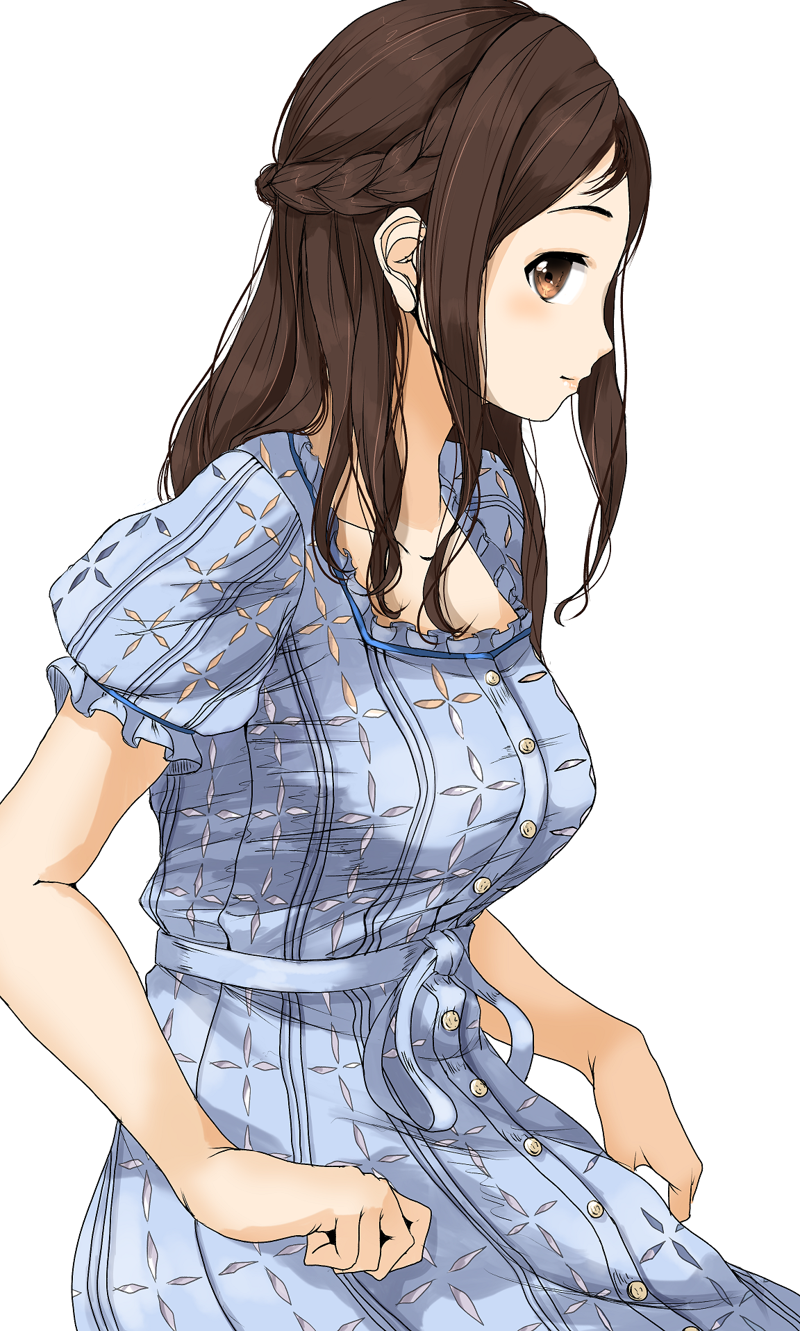 Safebooru - 1girl alternate hairstyle ayase honoka blue bow blue dress blush bow braid breasts ...