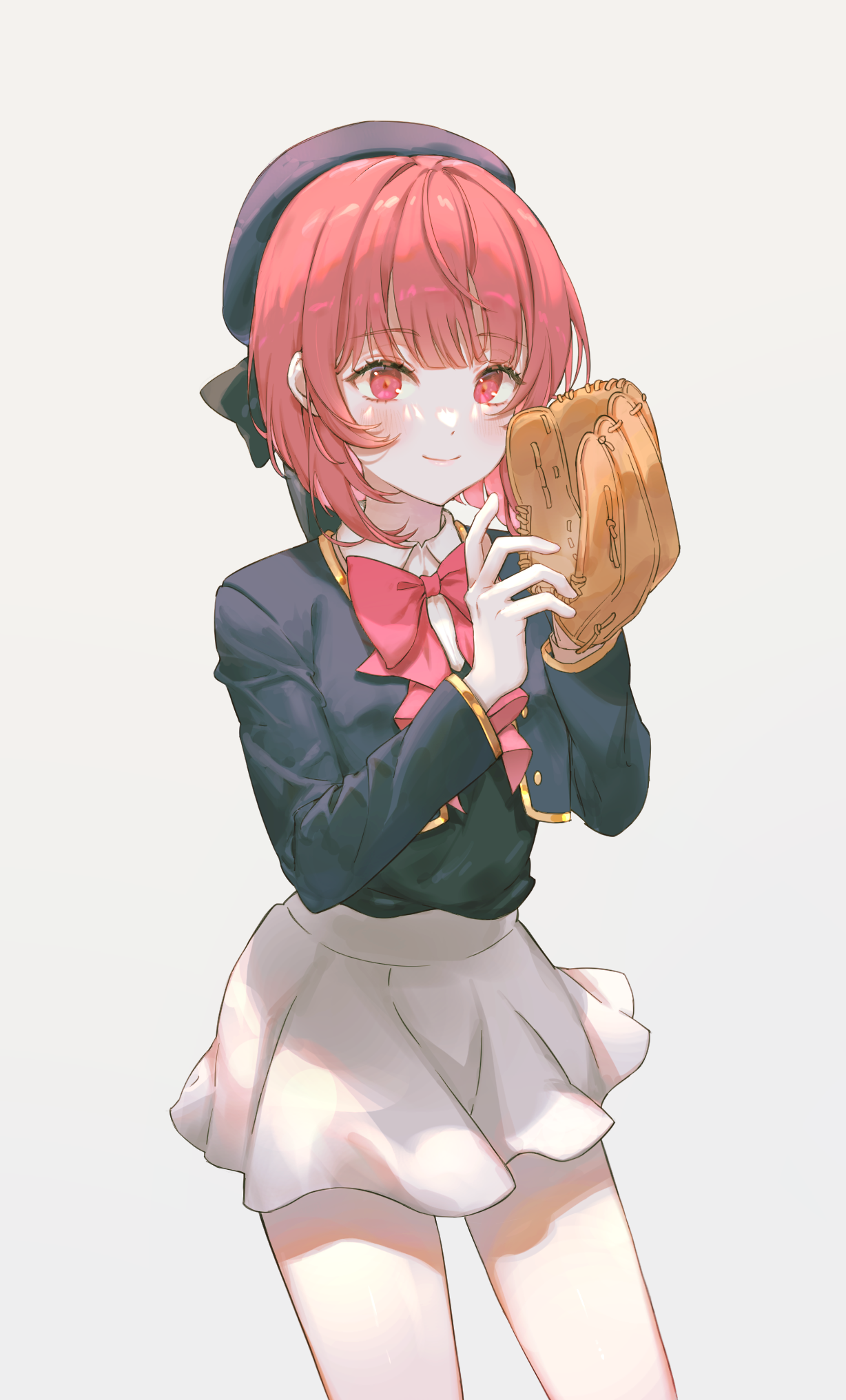 Safebooru - 1girl arima kana baseball mitt beret black bow black vest blue headwear blue jacket ...