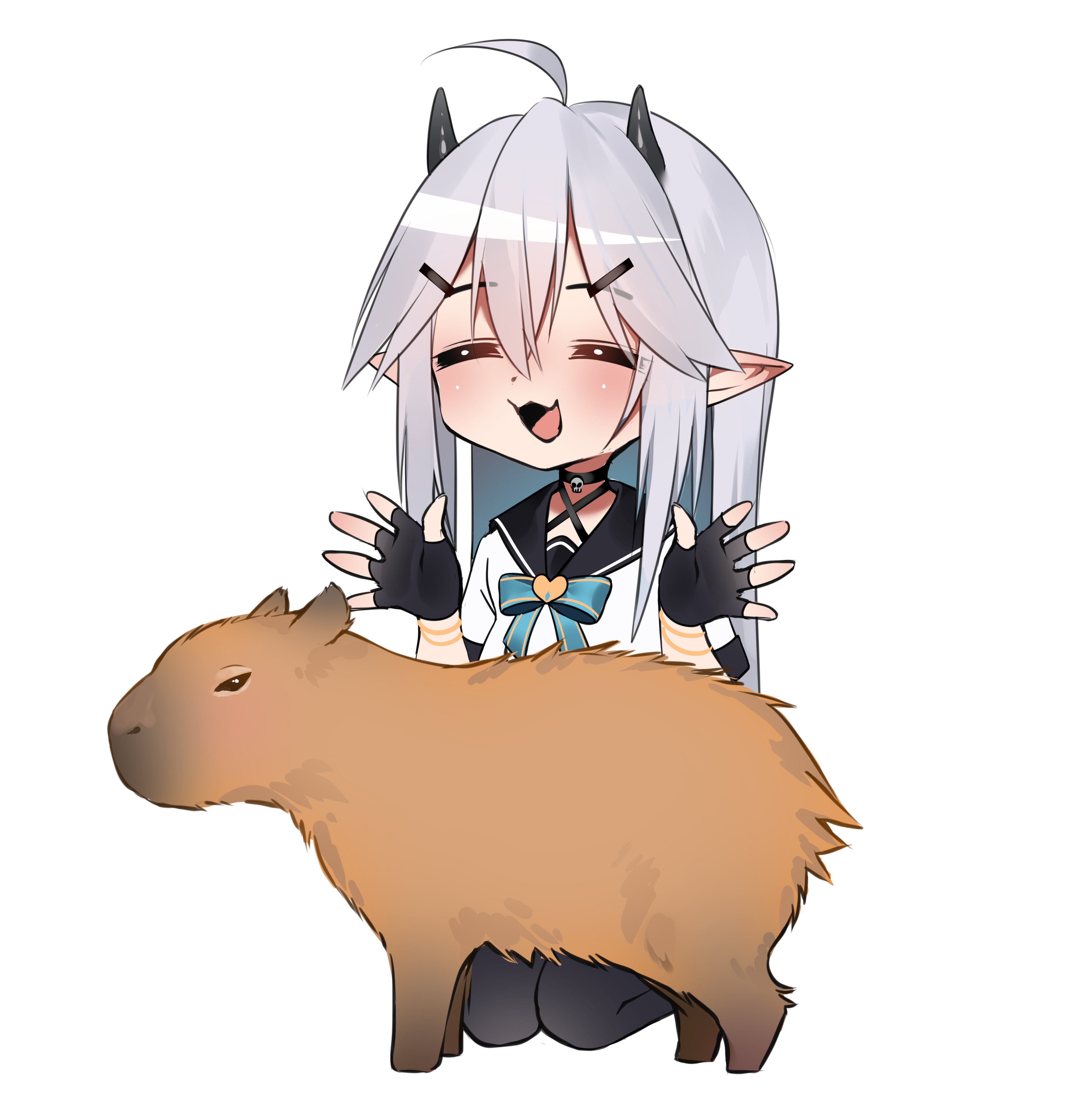 Safebooru - 1girl absurdres ahoge bow bowtie bracelet capybara choker ...