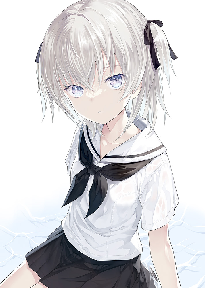 Safebooru - 1girl black bow black neckerchief black skirt blue eyes bow capriccio commentary ...