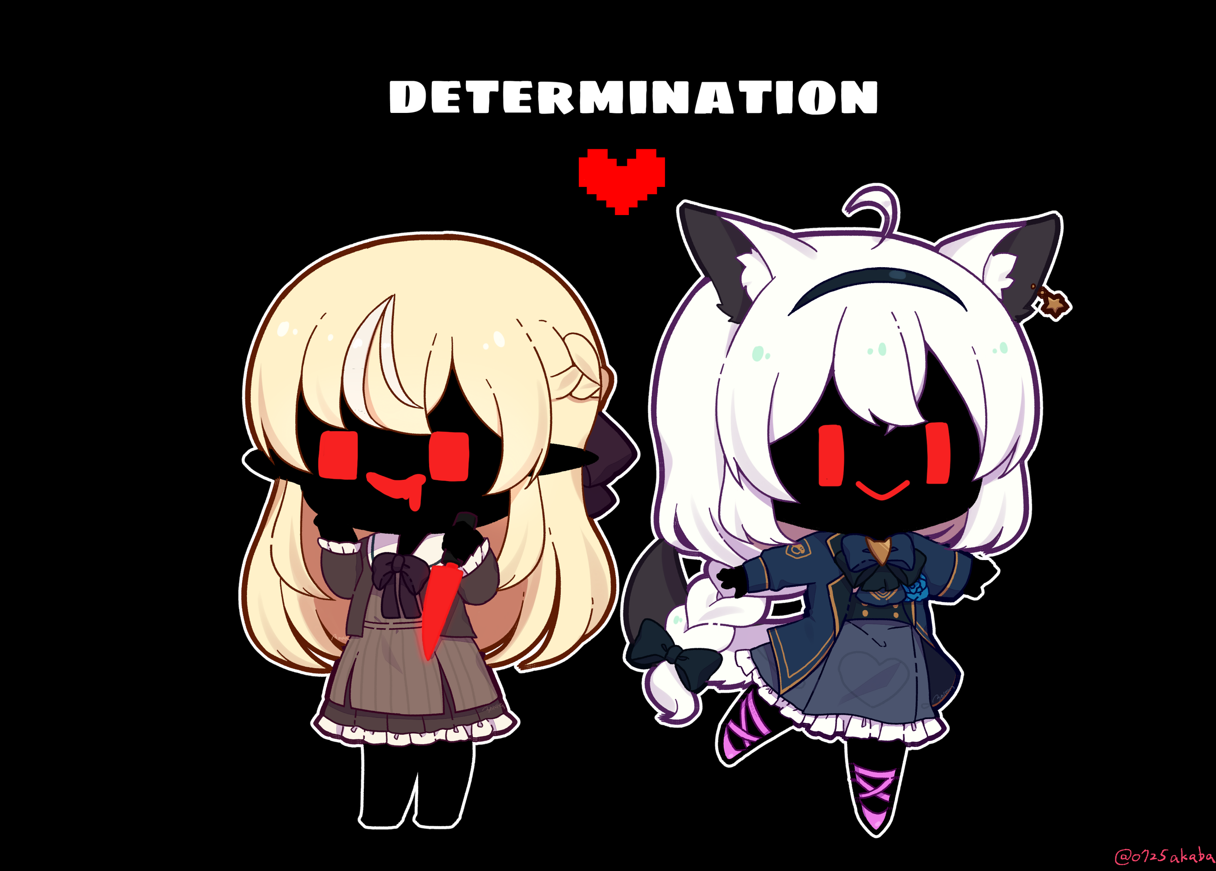 Safebooru - 0725akaba 2girls ahoge animal ear fluff animal ears black background black bow black ...