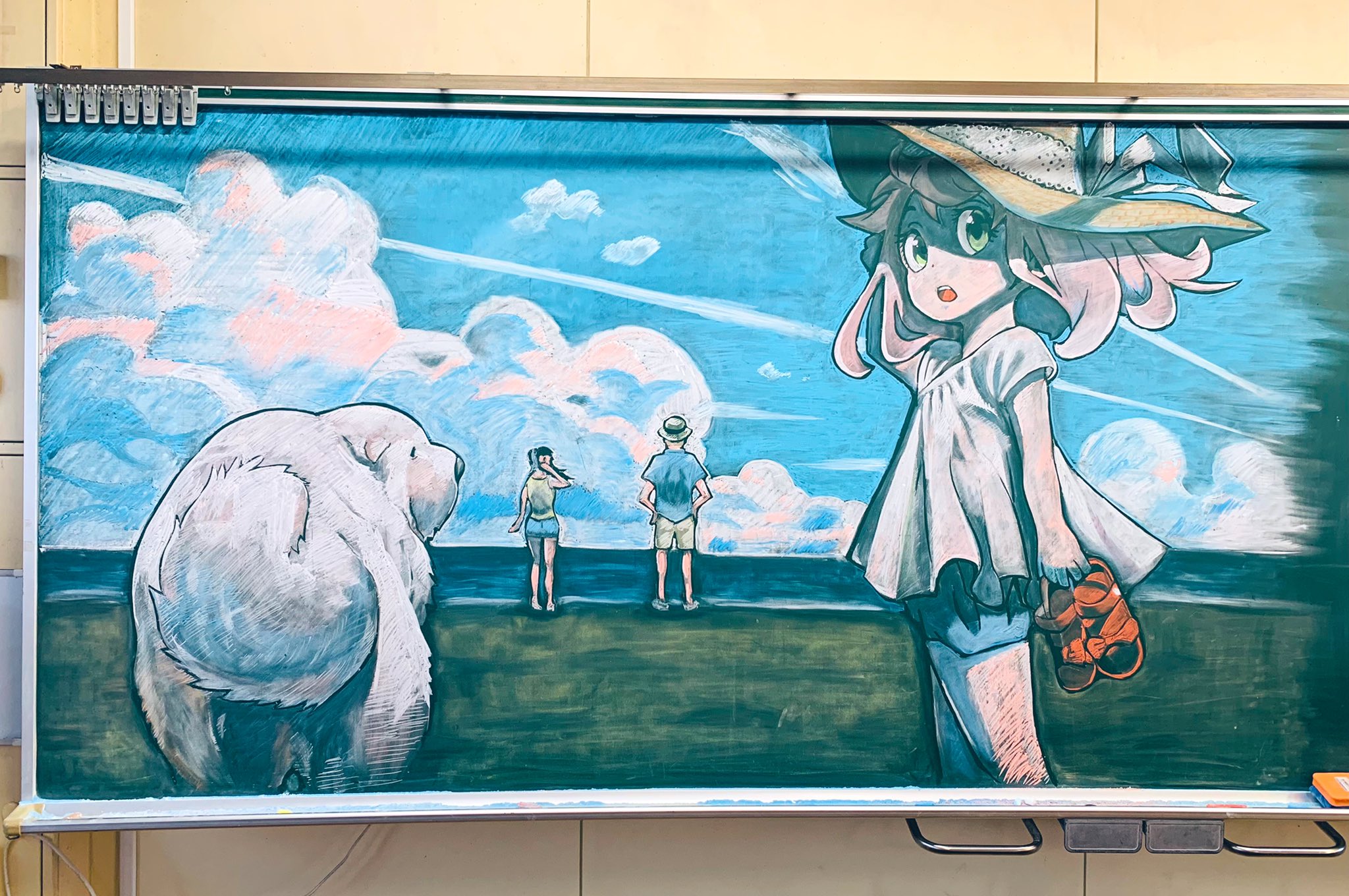 Safebooru - 1boy 2girls anya (spy x family) black hair blue sky bond ...