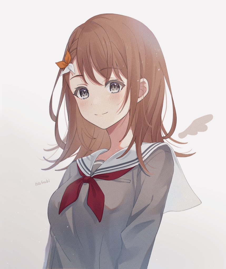 Safebooru - 1girl arms at sides artist name black eyes breasts brown ...