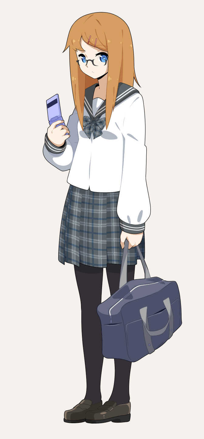 Safebooru - 1girl asymmetrical bangs bag black-framed eyewear black footwear black pantyhose ...