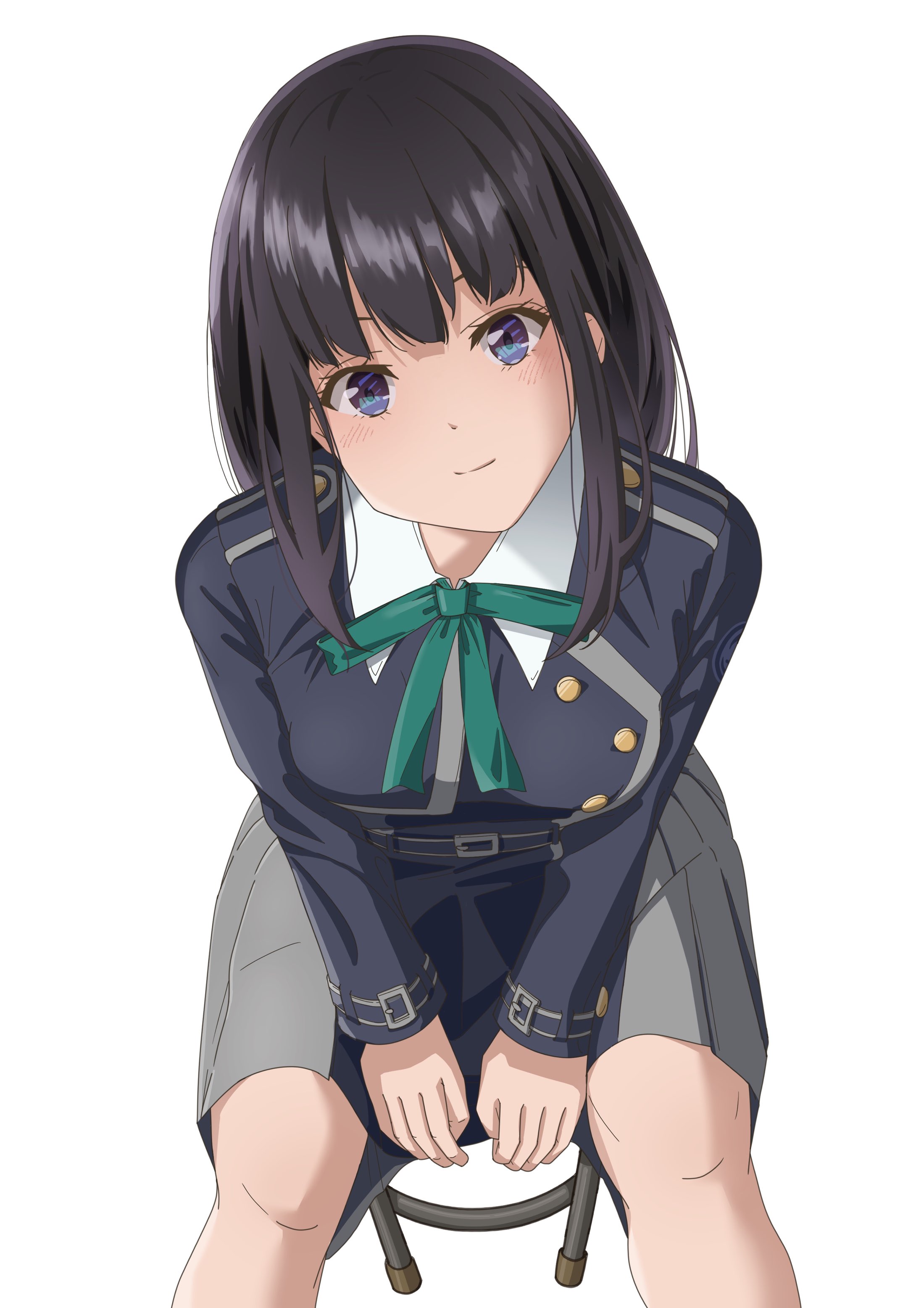 Safebooru - 1girl absurdres aqua ribbon belt black hair blue belt blue dress blush breasts ...