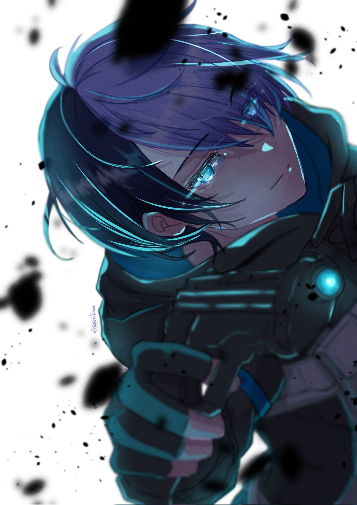 Safebooru - 1boy aoyagi touya aqua eyes black gloves blue hair close ...