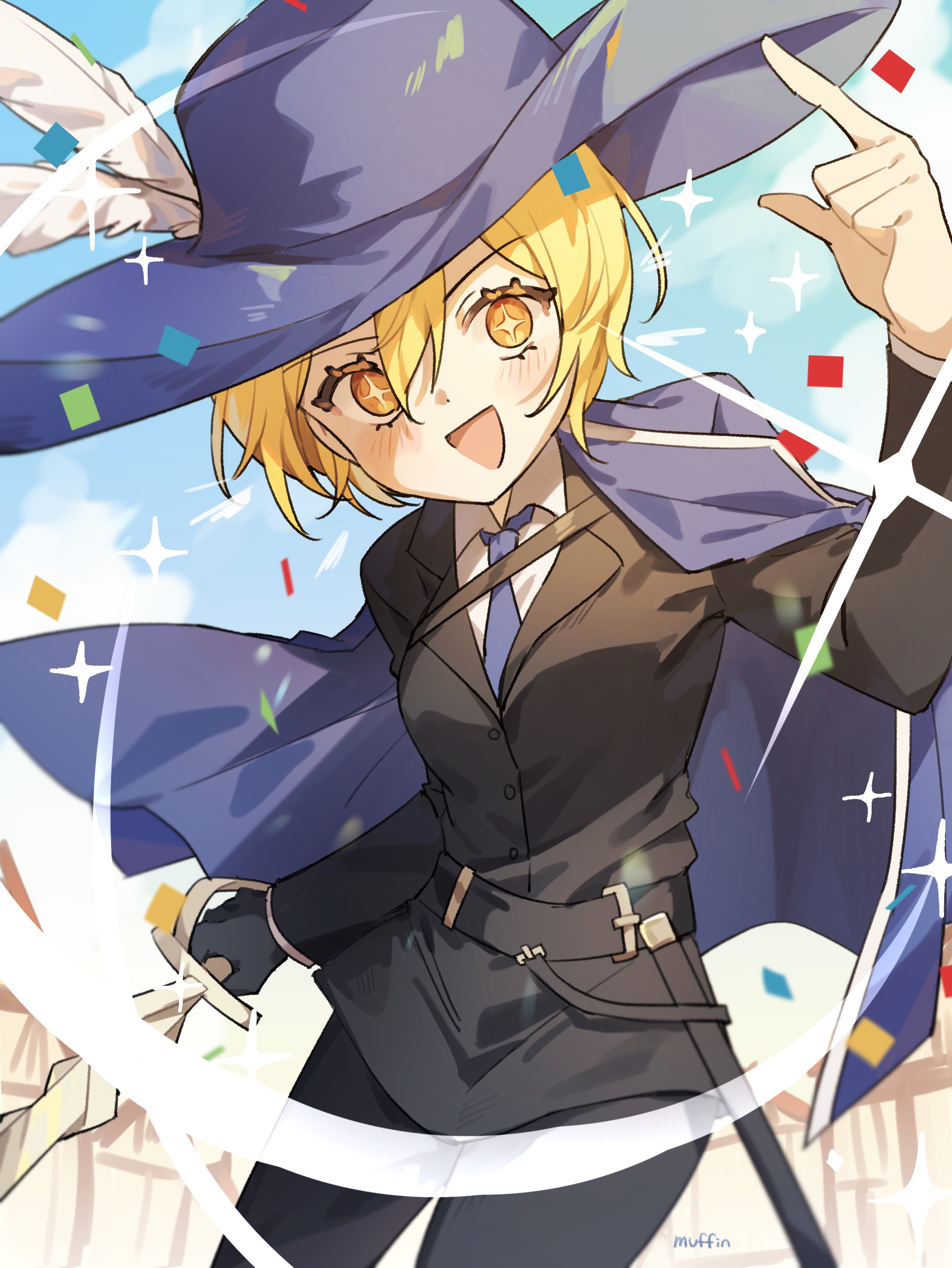 Safebooru - absurdres belt black belt black gloves black jacket black pants blonde hair blue ...