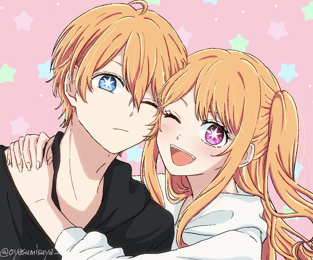 Safebooru - 1boy 1girl :d black hoodie blonde hair blue eyes blush ...