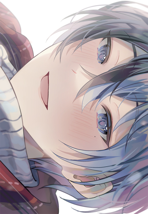 Safebooru - 1boy :d aoyagi touya black hair black jacket blue eyes blue hair blush brown jacket ...