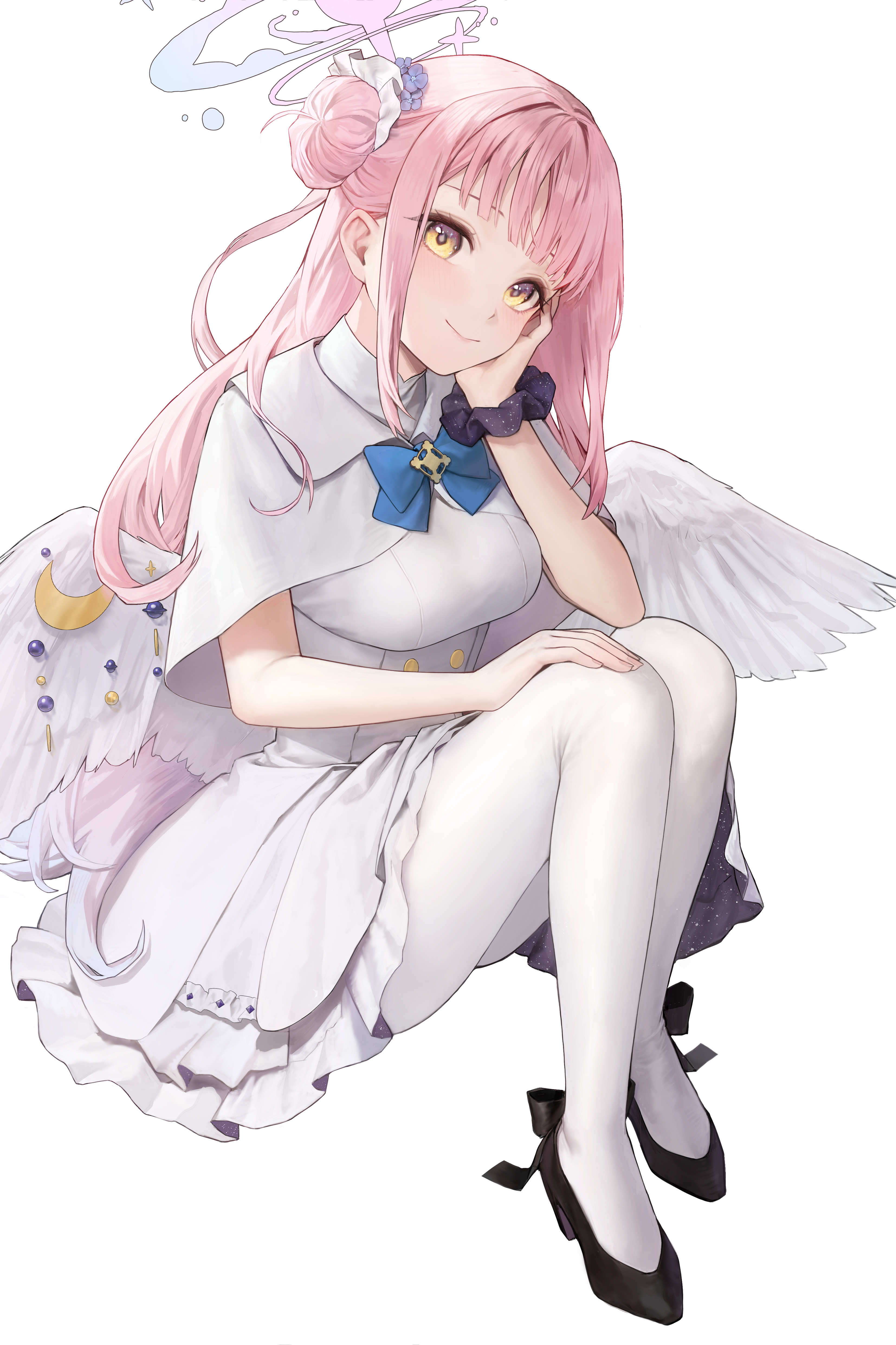 Safebooru - 1girl absurdres angel wings black bow black footwear black scrunchie blue archive ...