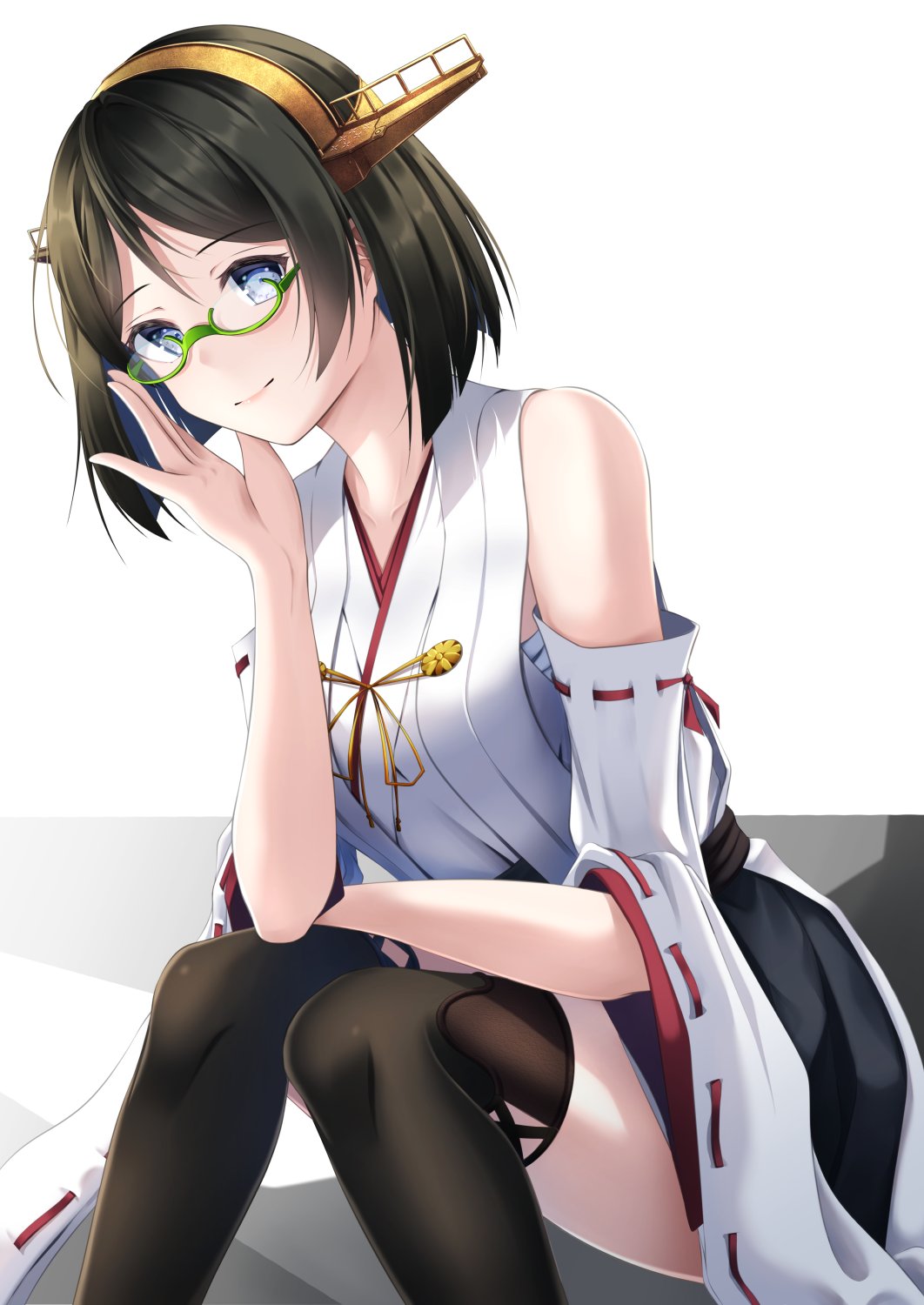 Safebooru - 1girl adjusting eyewear black eyes black hair black skirt black thighhighs ...