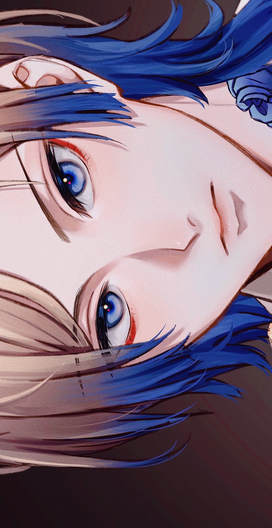 Safebooru - 1boy blonde hair blue eyes blue hair blue lock close-up closed mouth commentary ...