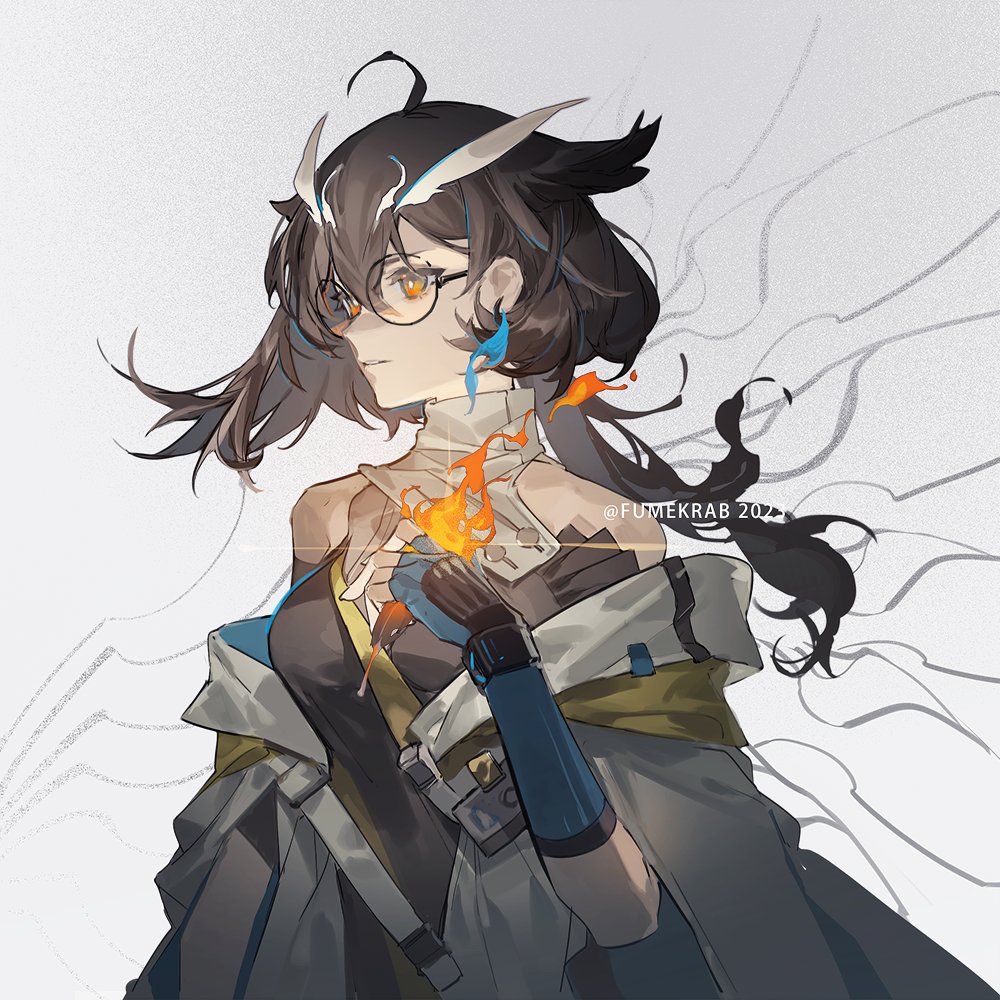 Safebooru - 1girl ahoge arknights artist name bare shoulders blue ...