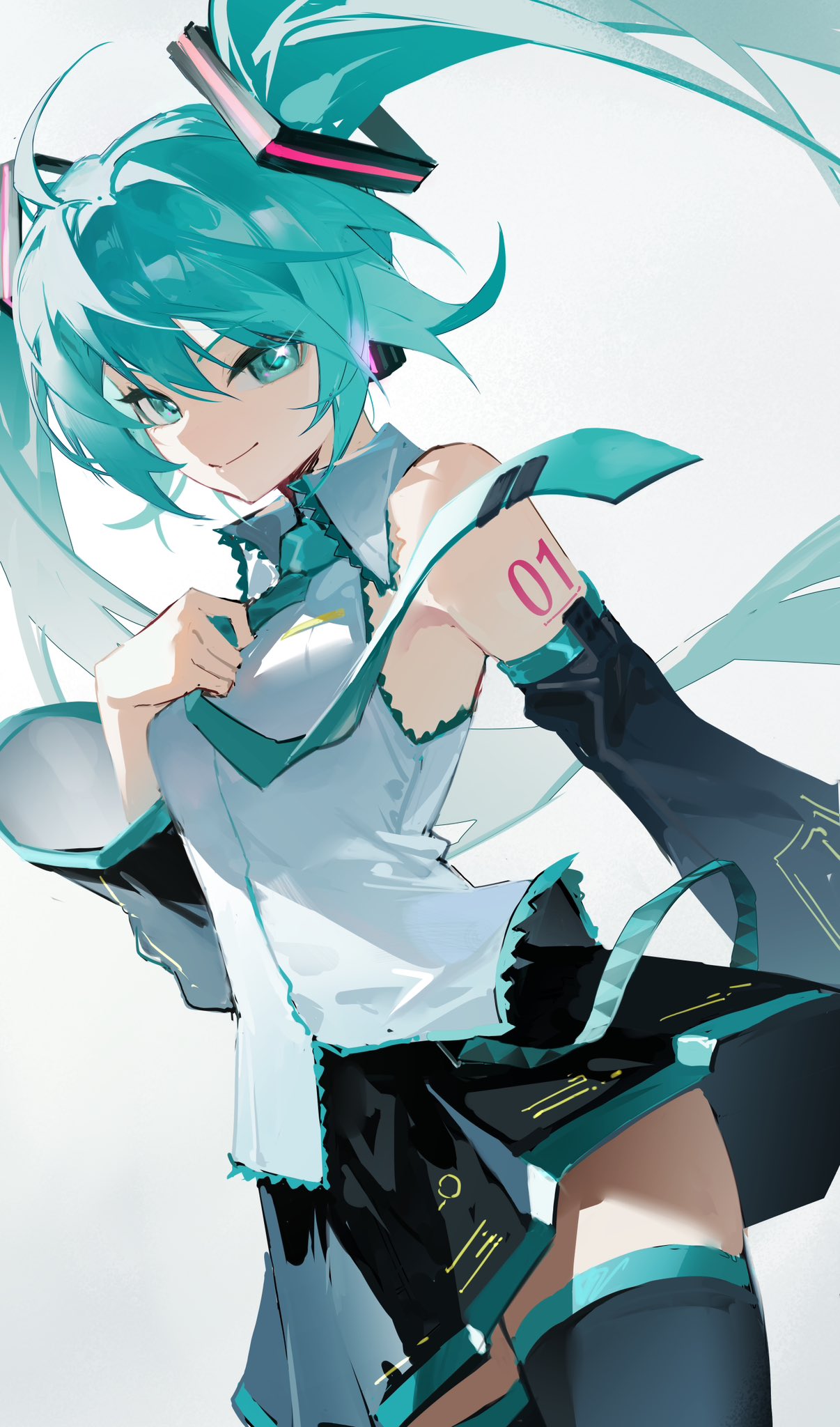 Safebooru - absurdly long hair ahoge aqua eyes aqua hair aqua necktie bare shoulders black skirt ...