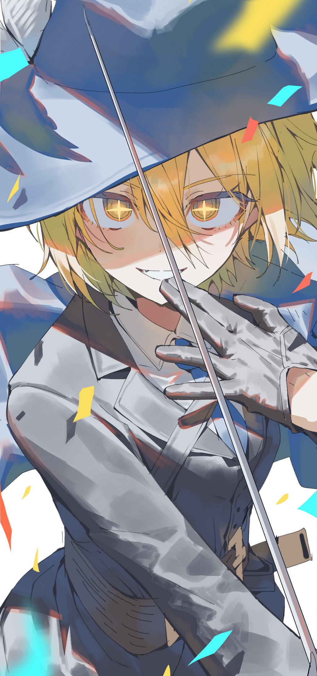 Safebooru - + + 1girl black gloves blonde hair blue necktie devy ...