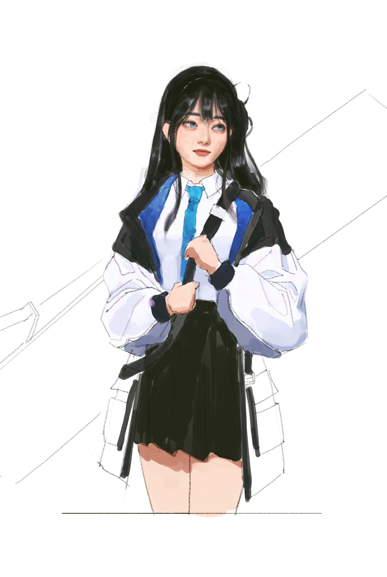 Safebooru - 1girl aris (blue archive) asian b66wt black hair black hairband black jacket black ...