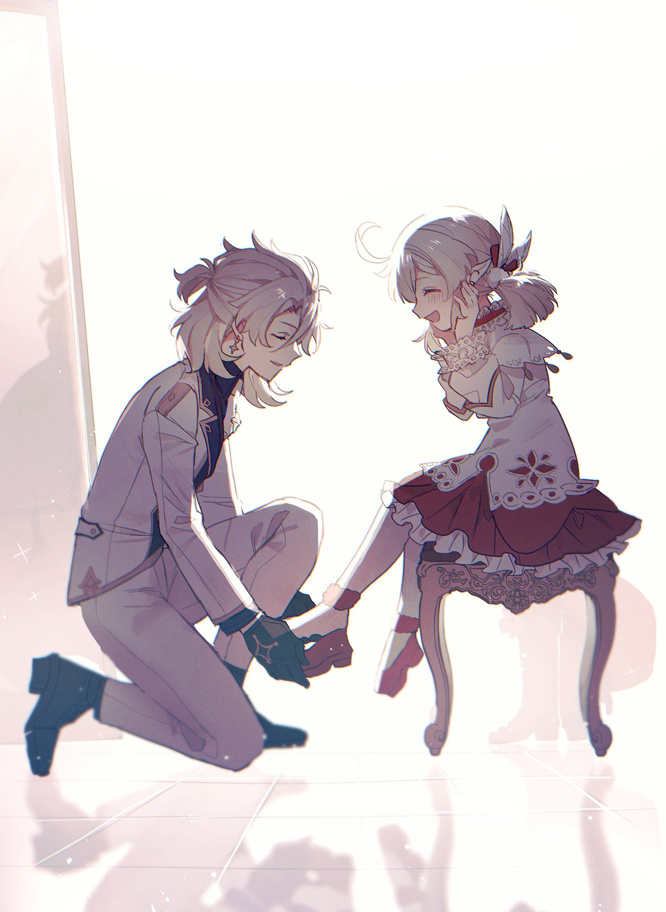 Safebooru - 1boy 1girl ahoge albedo (genshin impact) alternate costume blonde hair blush closed ...