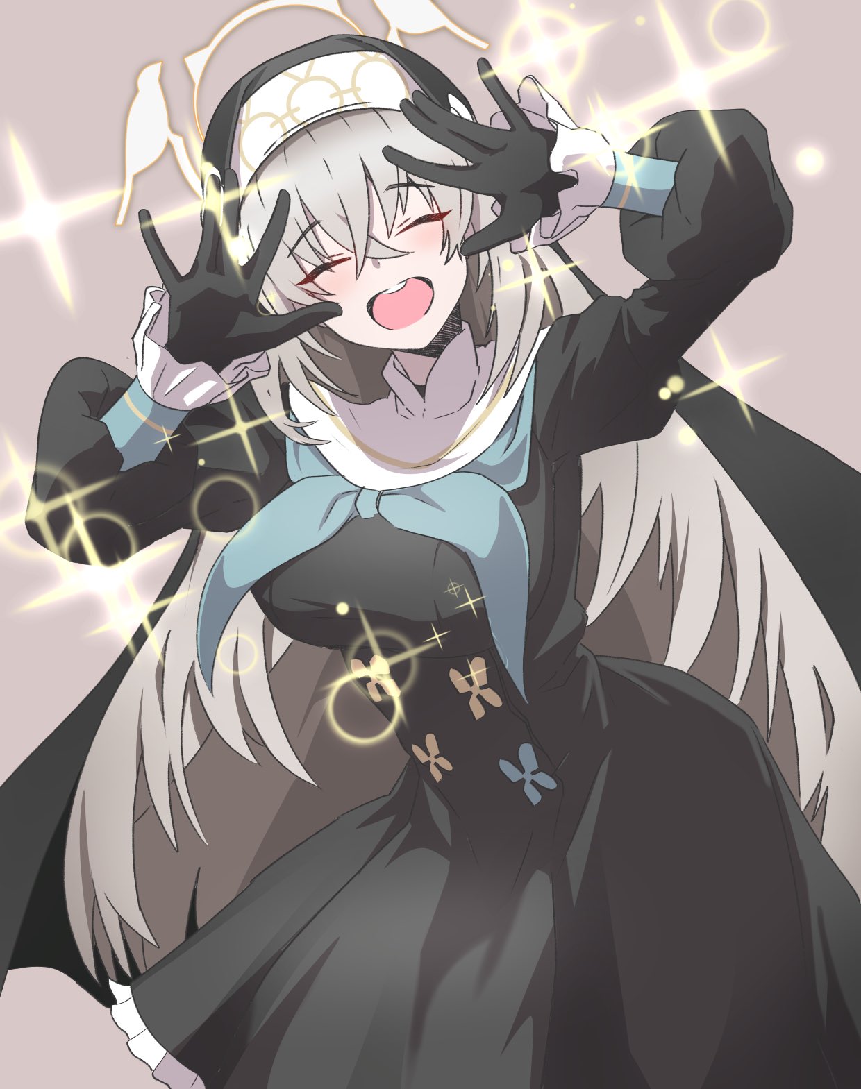 Safebooru - 1girl black dress black gloves blue archive breasts closed eyes dress gloves grey ...