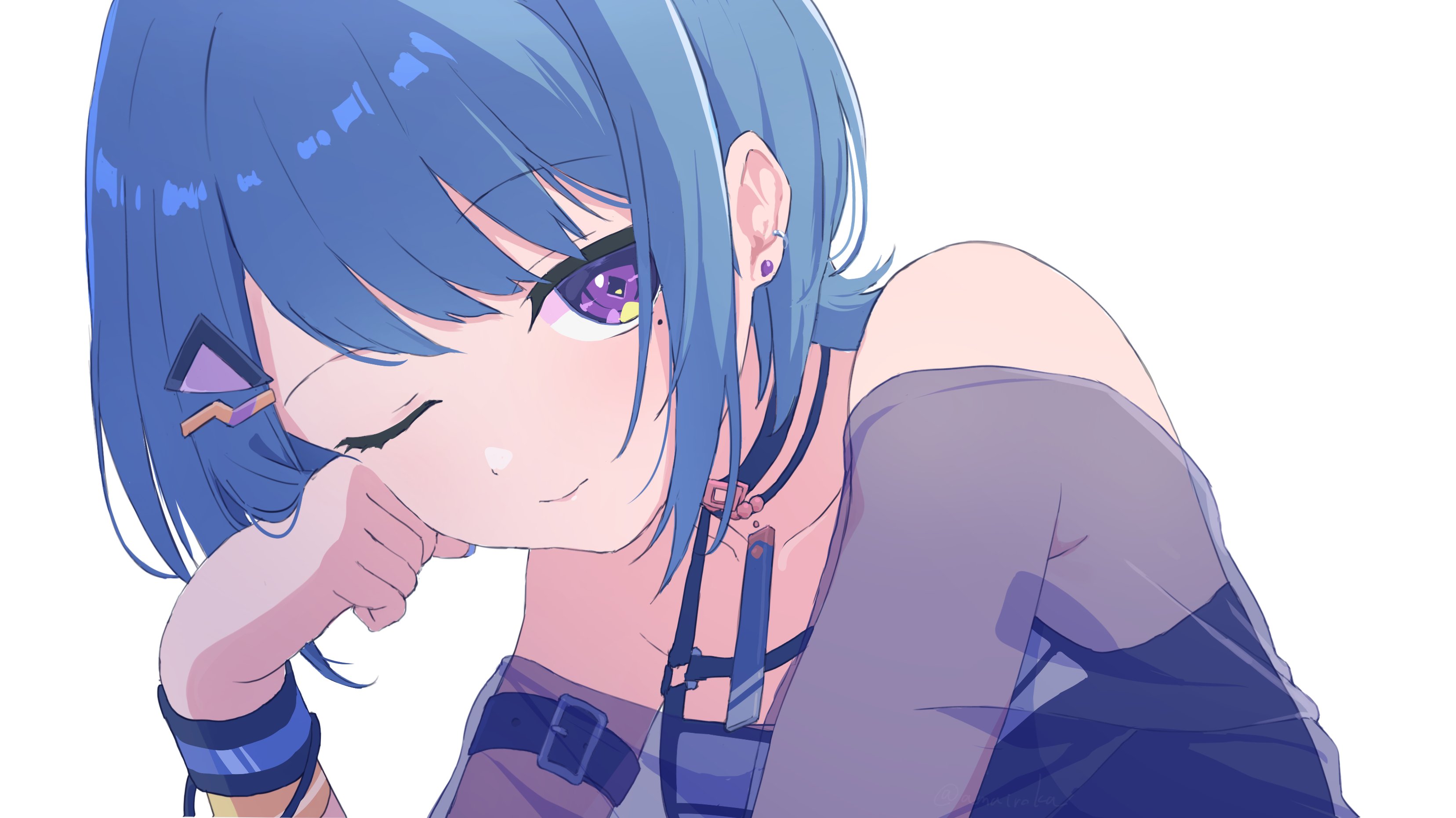 Safebooru - 1girl absurdres black choker blue hair choker cino (amairoka) earrings highres ...