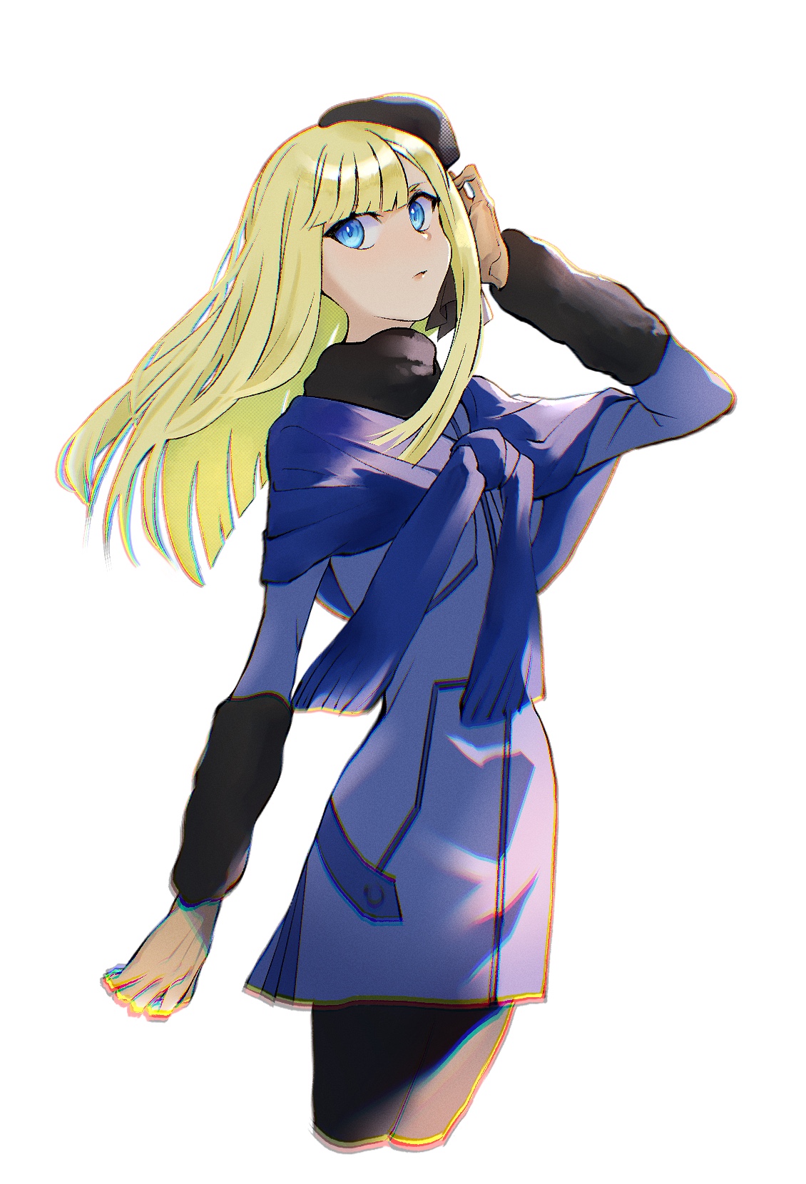 Safebooru - 1girl black headwear black pantyhose blonde hair blue eyes blue jacket brown gloves ...