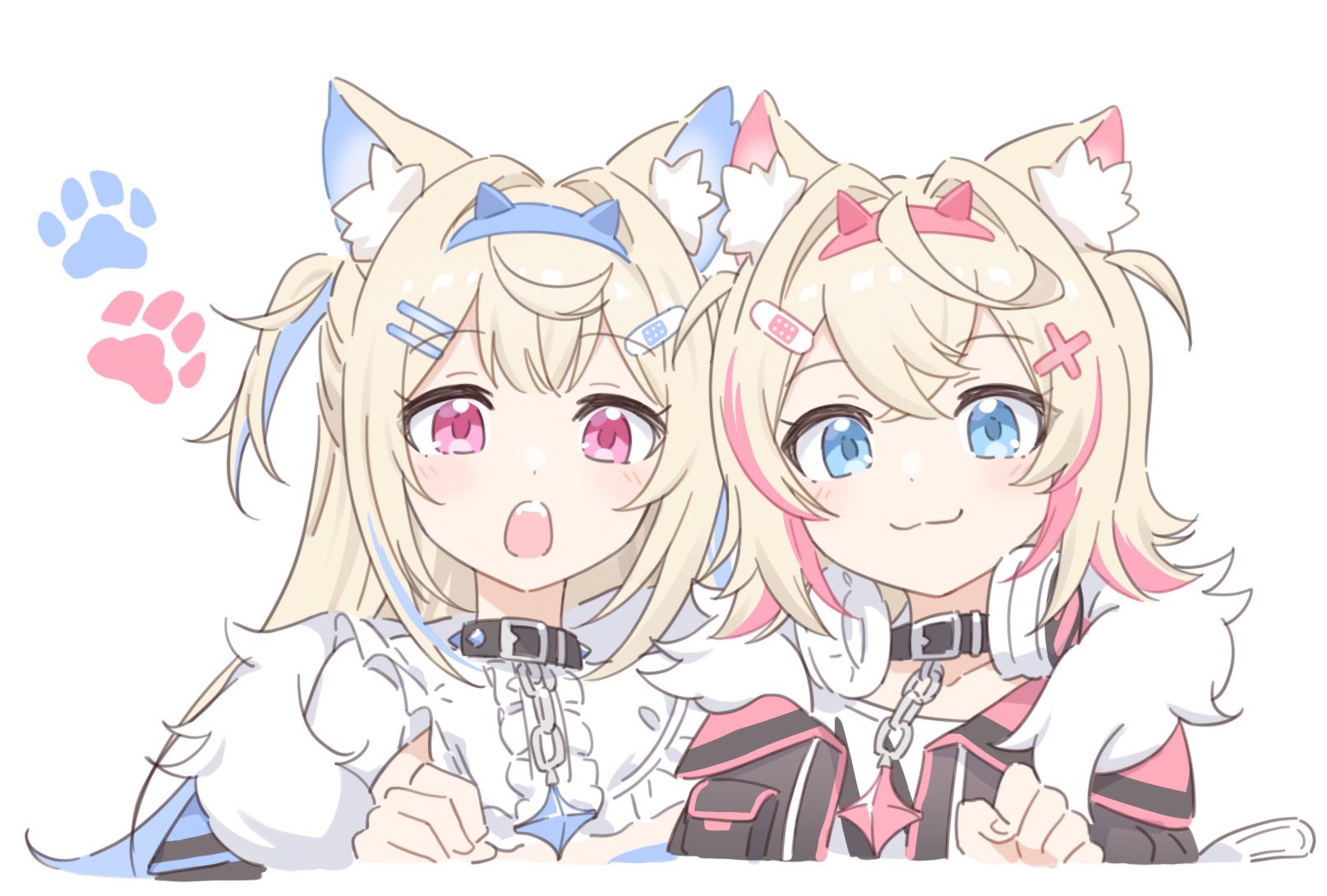 Safebooru - 2girls animal ear fluff animal ears bandaid hair ornament blonde hair blue eyes ...
