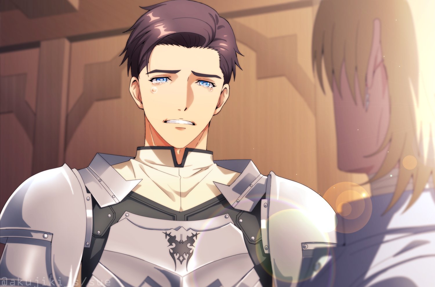 Safebooru - 2boys akujiki59 armor blonde hair blue eyes blurry blurry ...