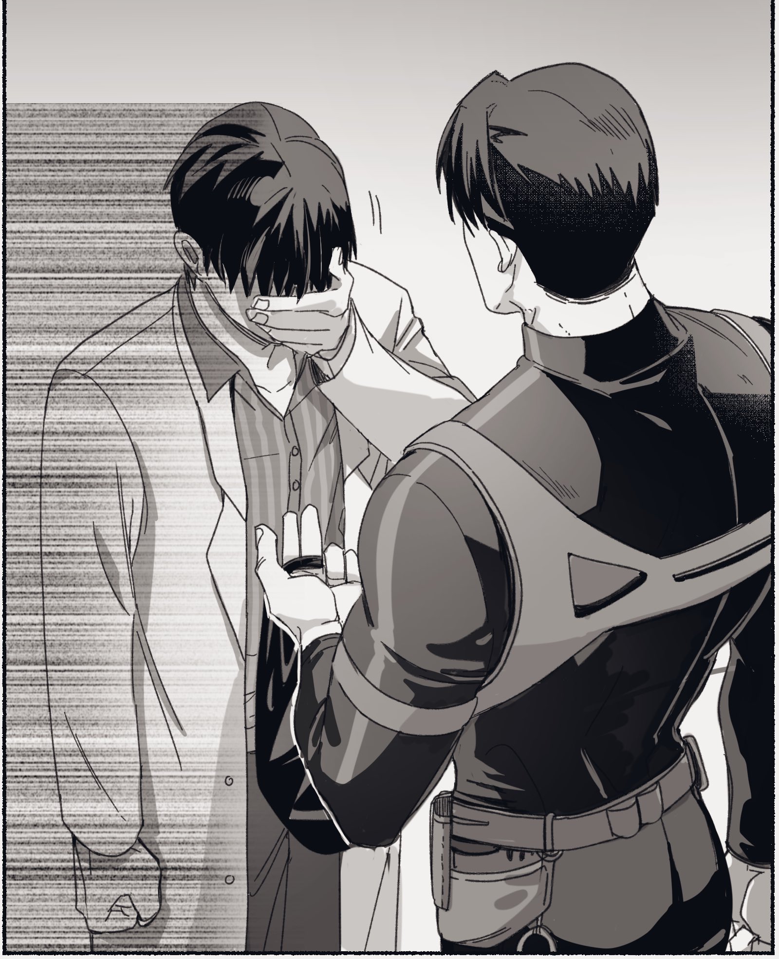 Safebooru - 2boys belt clenched hand covering face eoduun badaui ...
