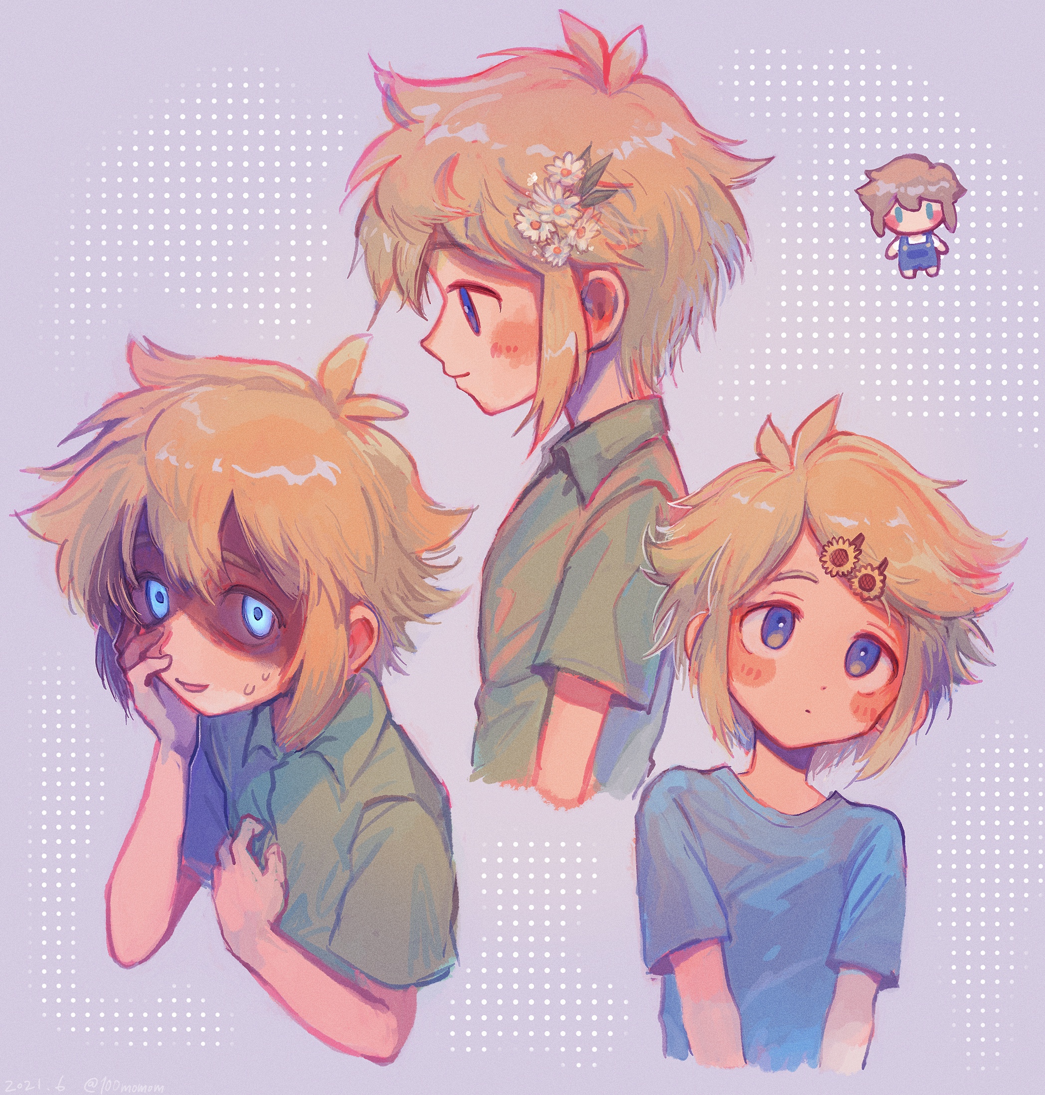 Safebooru - 1boy alternate hairstyle basil (omori) blonde hair blue ...