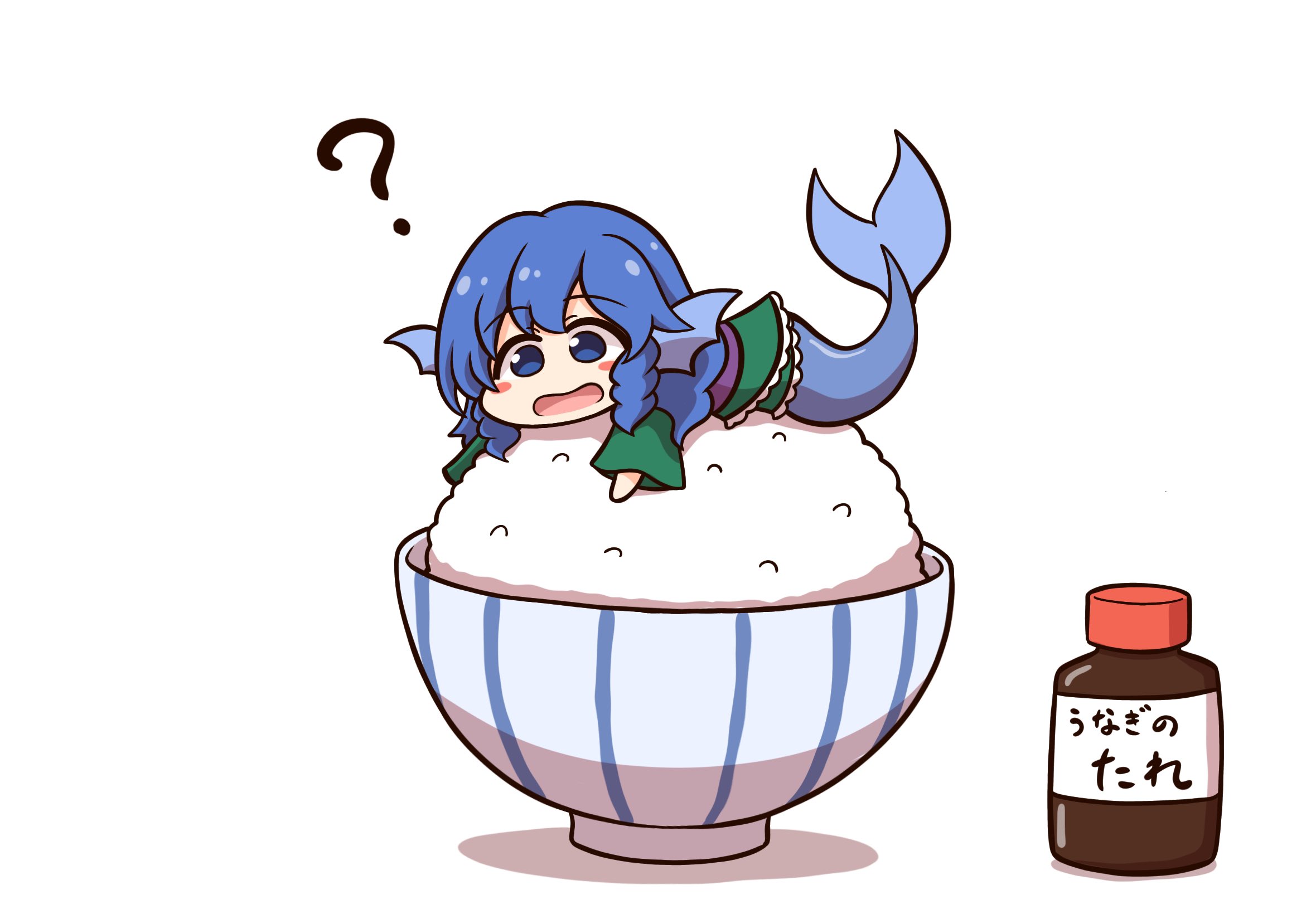 Safebooru - 1girl ? blue eyes blue hair bowl chibi dress green dress ...