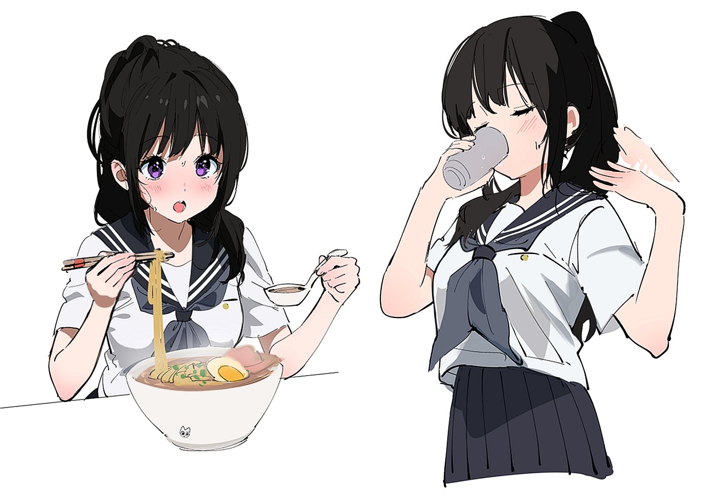 Safebooru - 1girl :o alternate hairstyle black hair black sailor collar black skirt blush ...