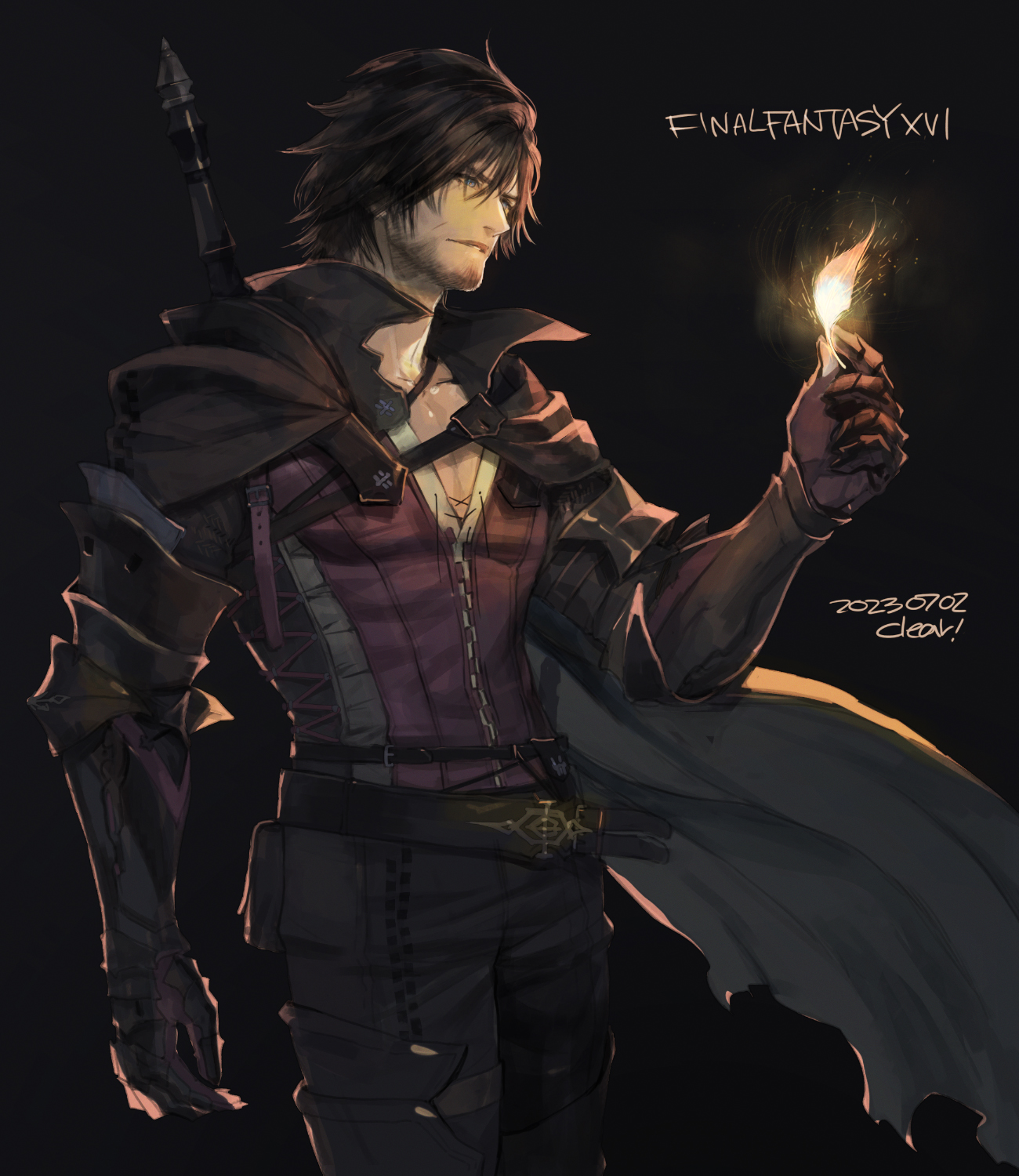 Safebooru - 1boy armored legwear bird black cape black hair blue eyes ...
