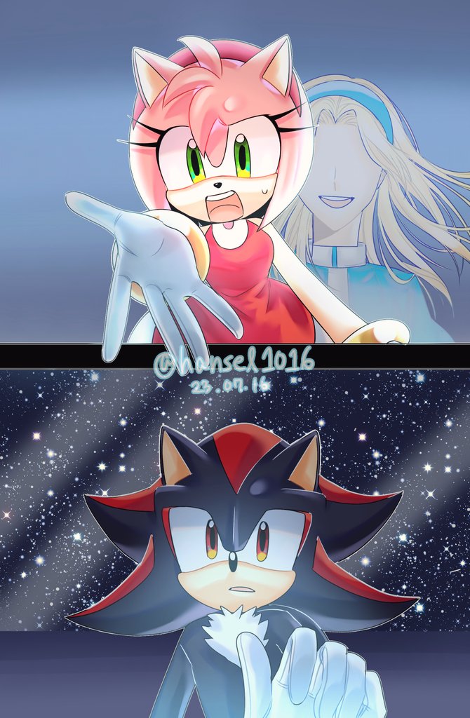 Safebooru - 1boy 2girls amy rose animal ears animal nose arm up artist name bare shoulders black ...