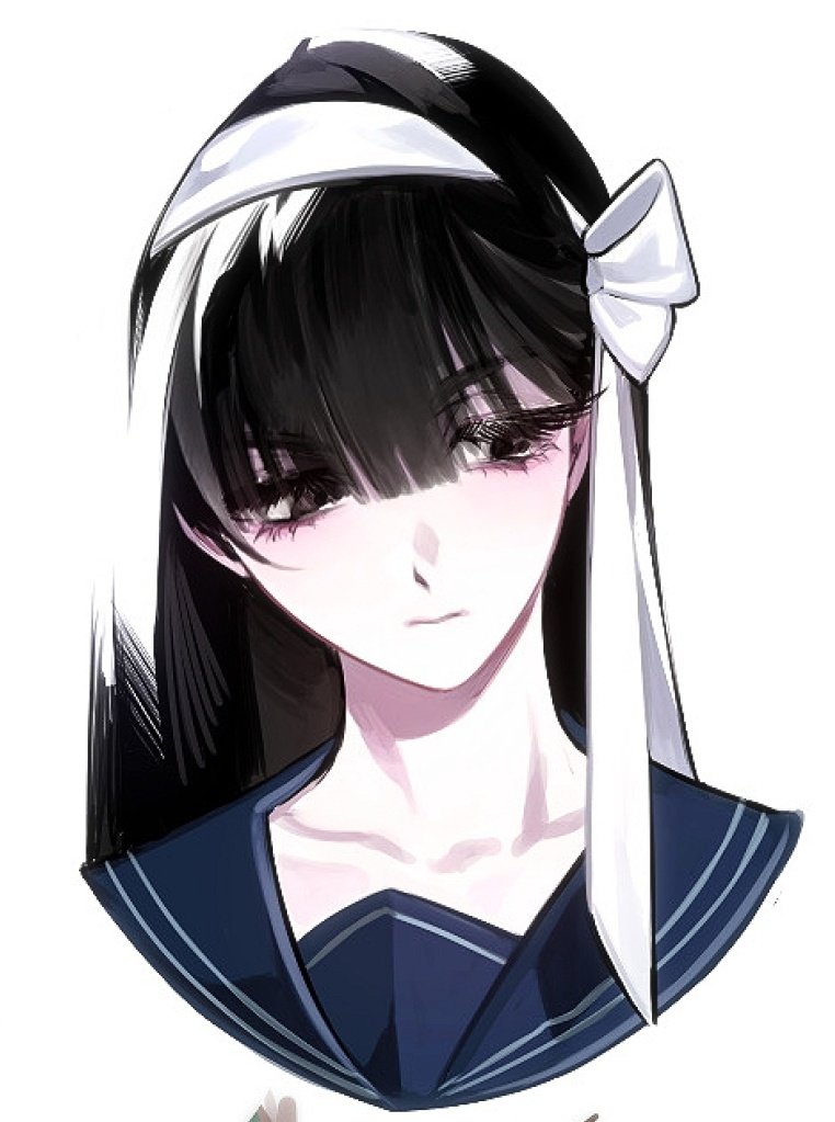 Safebooru - 1girl averting eyes black hair blue sailor collar blunt bangs closed mouth ...
